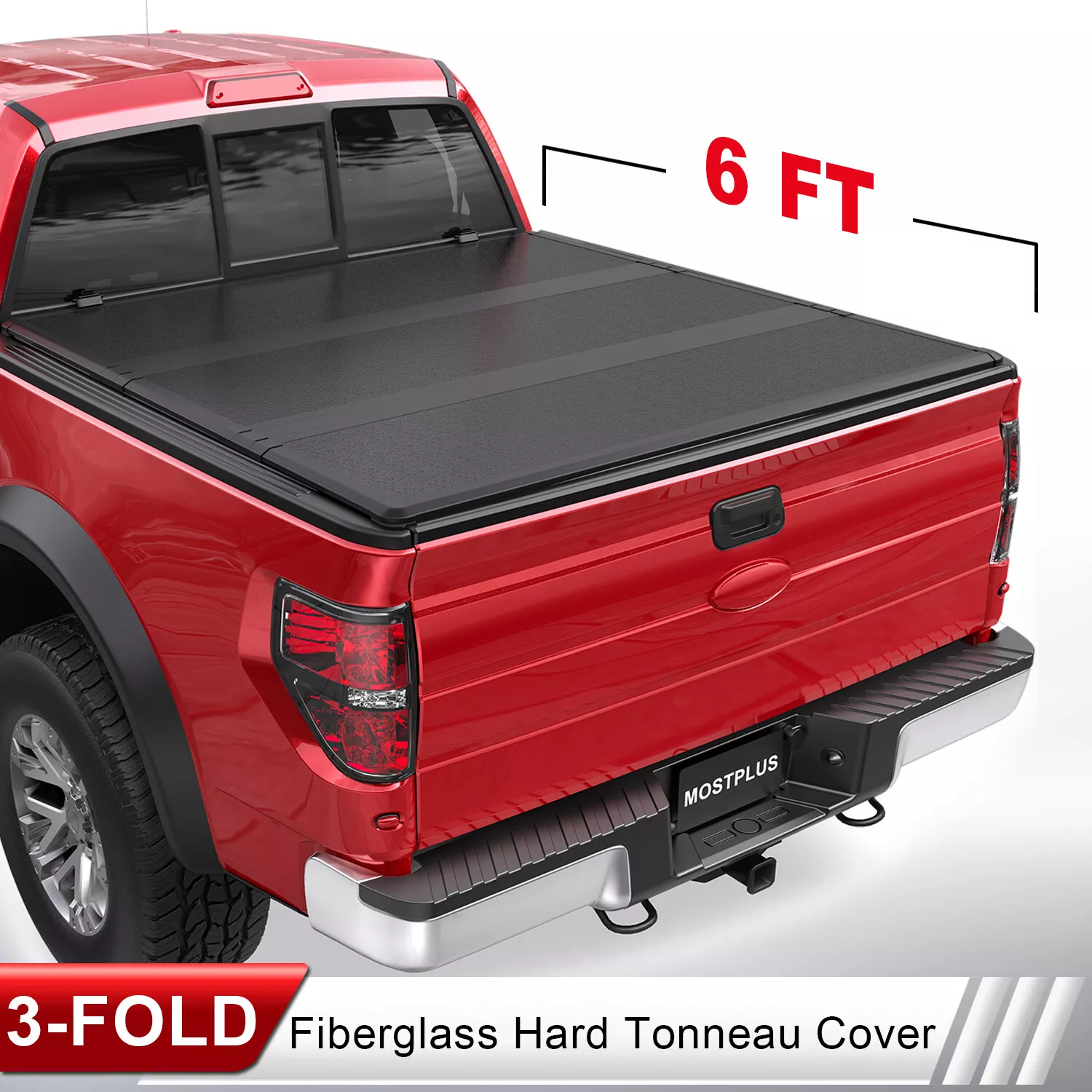 MOSTPLUS 6FT Fiberglass Hard Tonneau Cover 3-Fold for 1983-2011 Ford ...