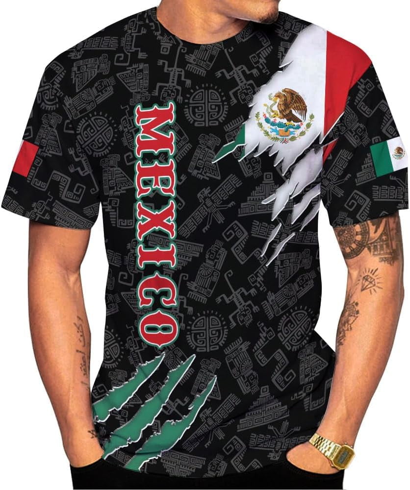 Mostprints Custom Mexico Shirts Personalized Name Mexican 3D Flag Shirt for Men Women Aztec ...
