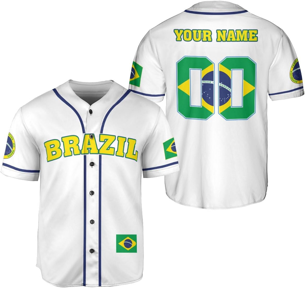 Mostprints Personalized Brazil Baseball Jersey Shirt 3D Brasil ...
