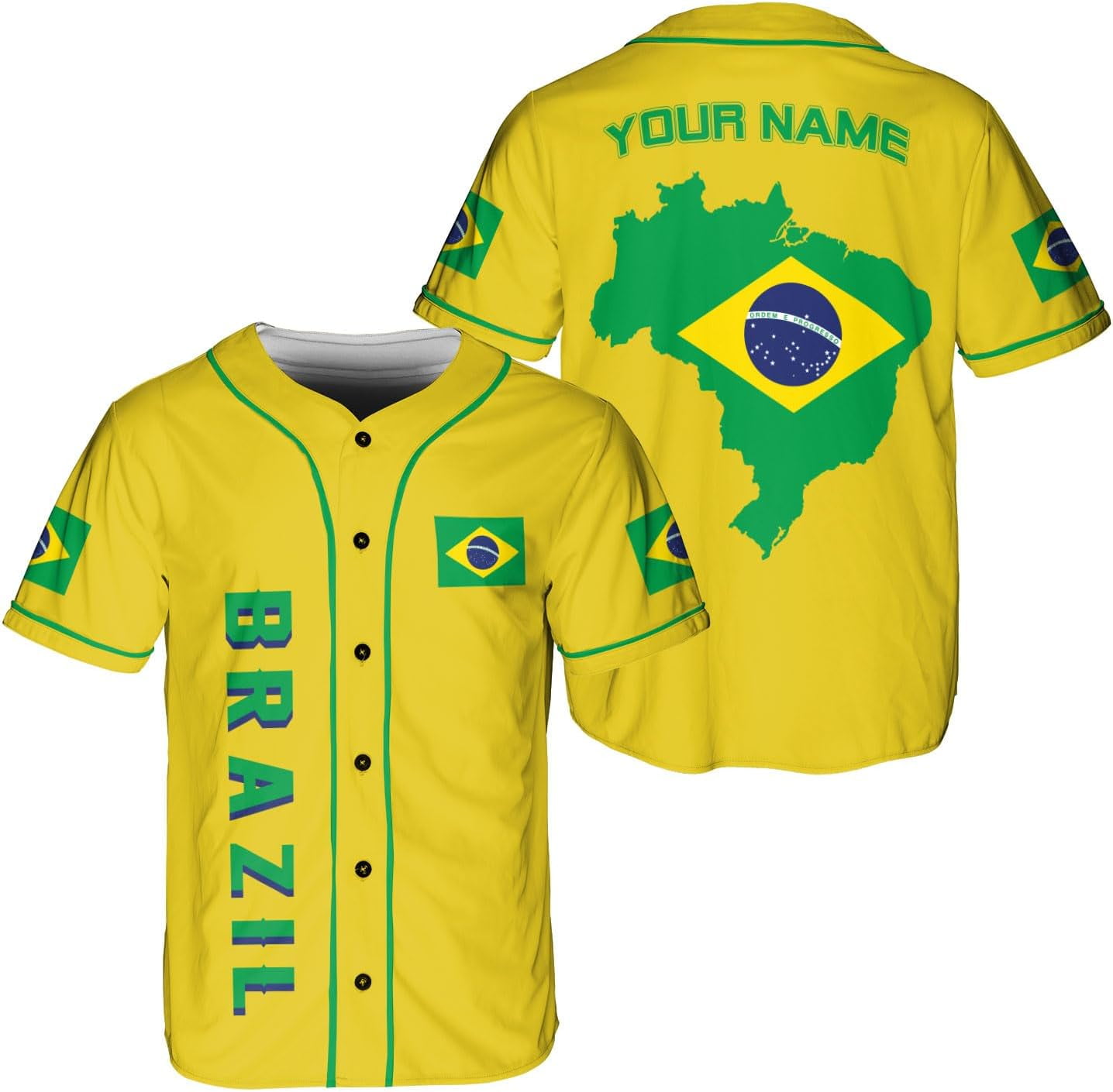 Mostprints Personalized Brazil Baseball Jersey Shirt 3D Brasil ...