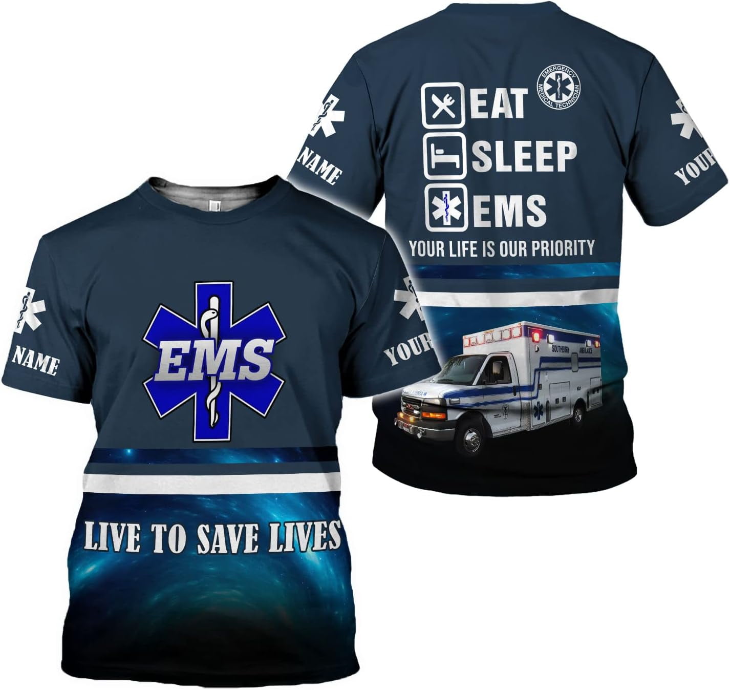 Mostprints Personalized Name EMS Shirt 3D Uniform Emergency Medical ...