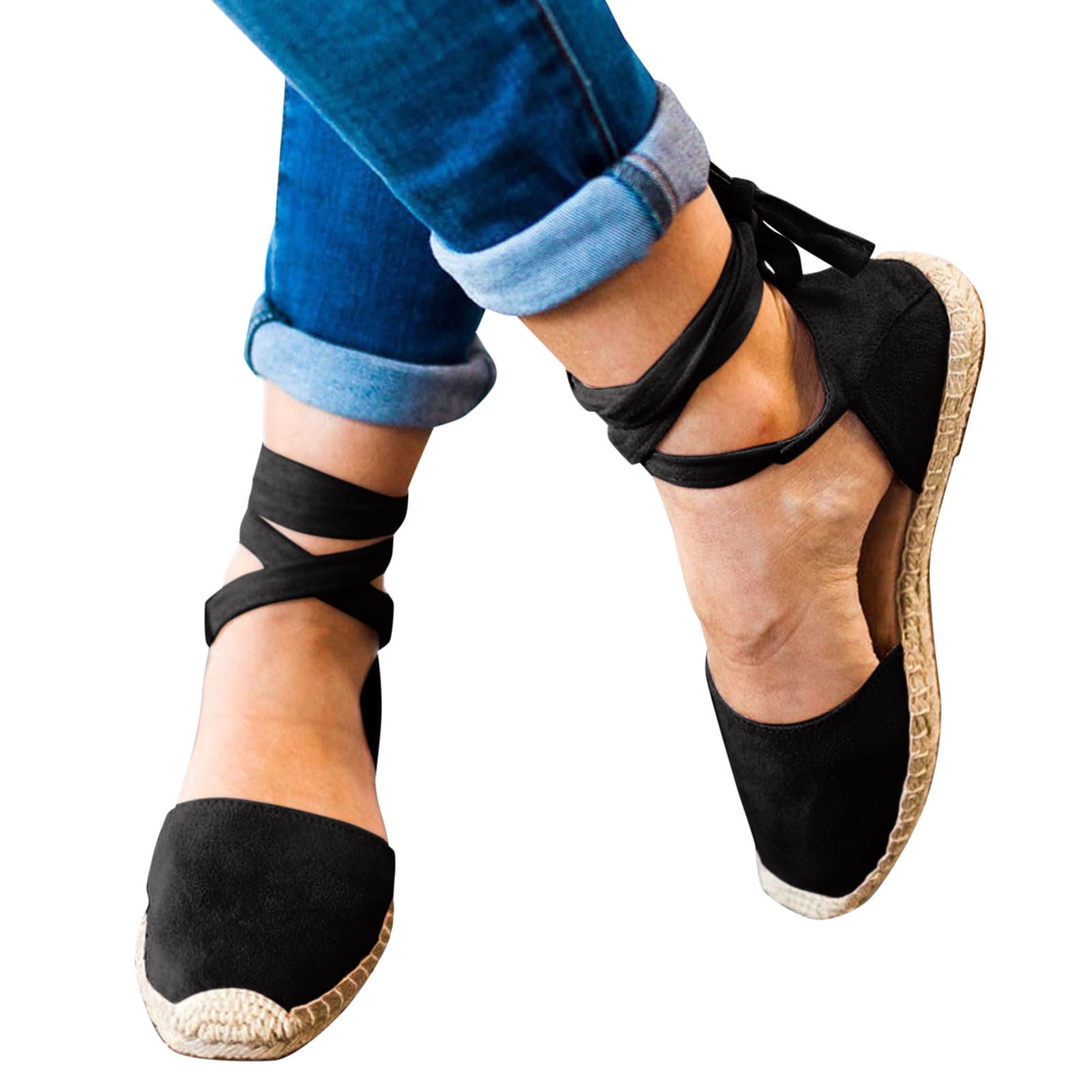 Mostsola Flat Espadrilles for Women Closed Toe Strappy Lace up Summer ...