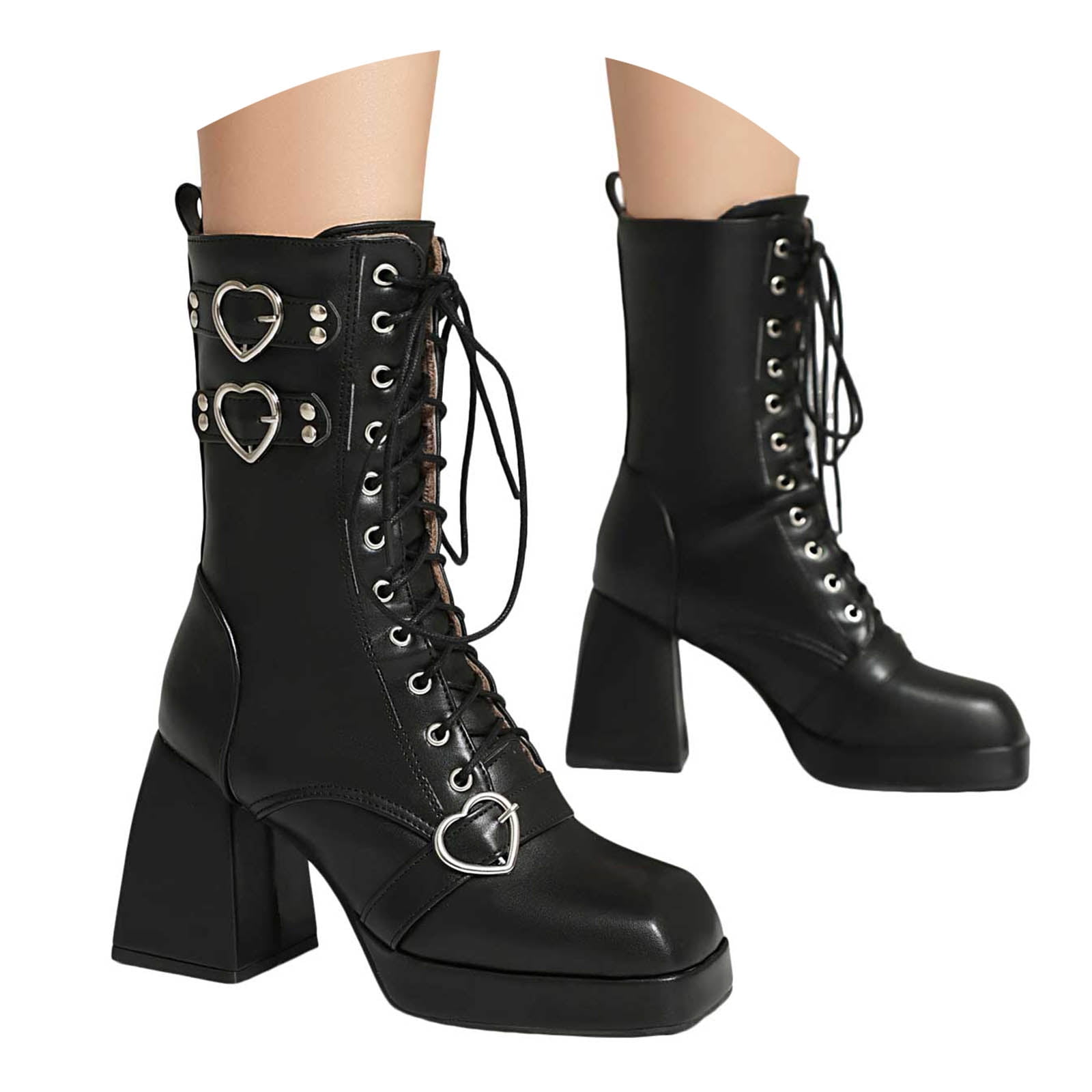 Mostsola Gothic Boots for Women Block Heel Lace up Combat Boots Square ...