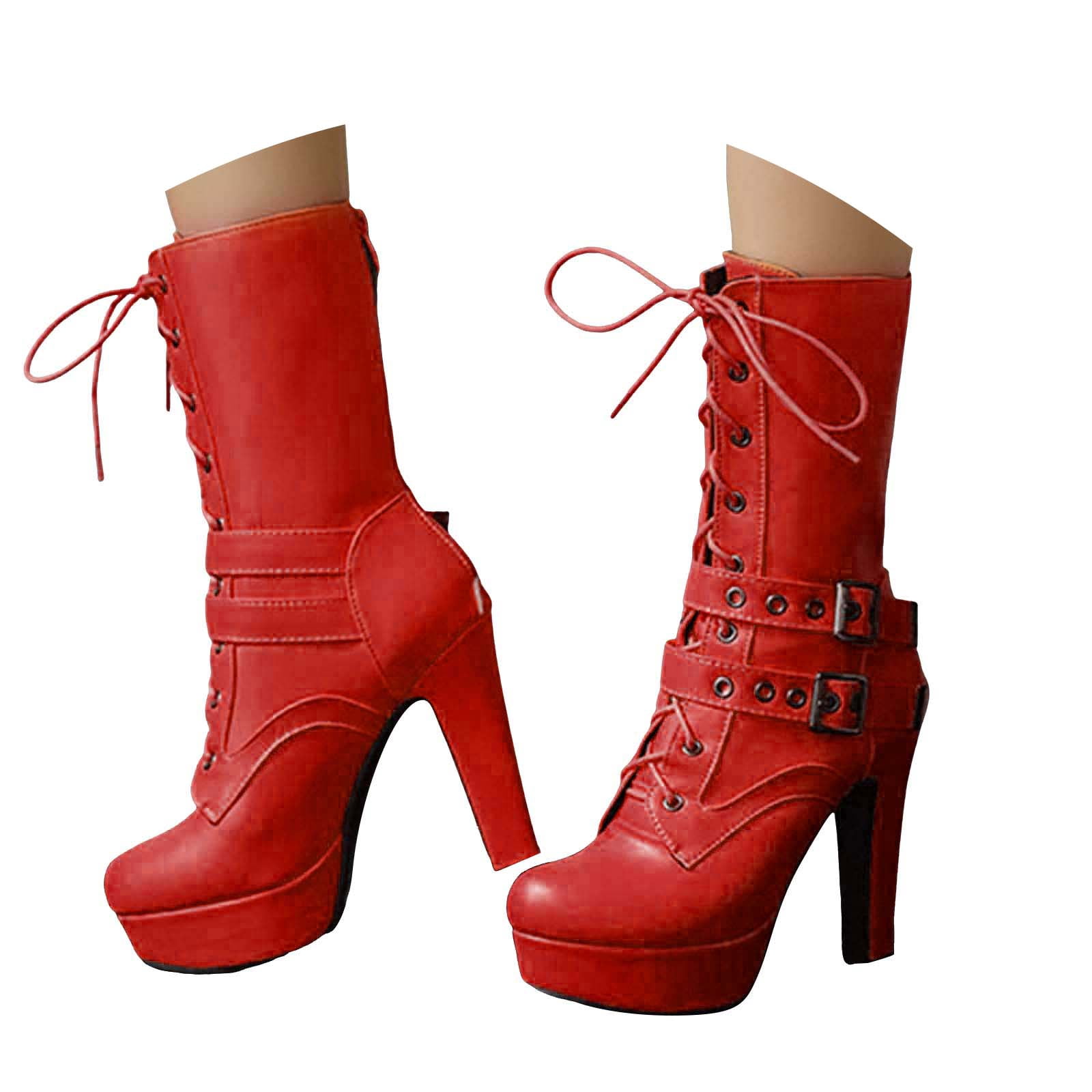 Mostsola Gothic Boots for Women Platform Heels Fashion Lace up Buckle ...