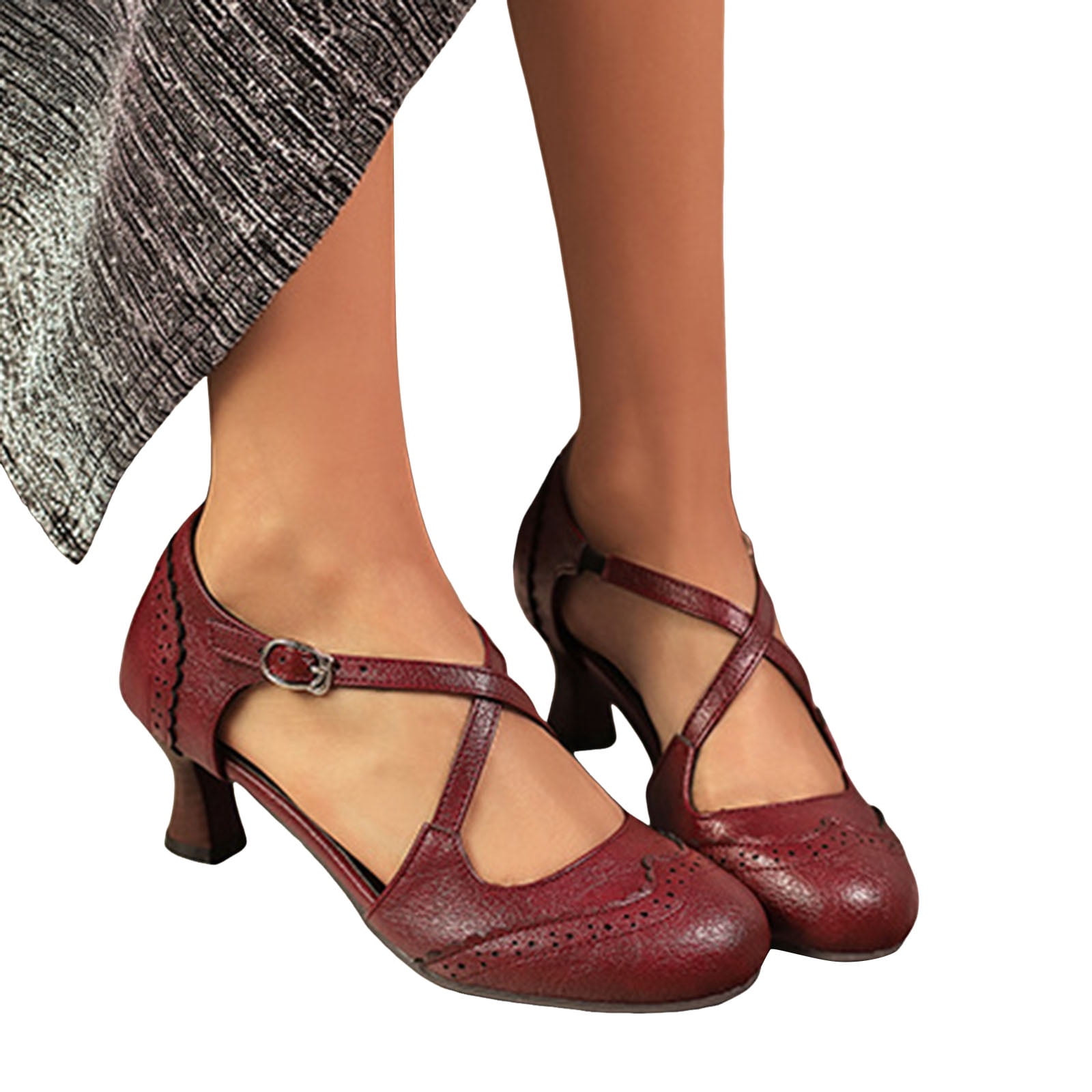 Mostsola Kitten Heels for Women Criss Cross Strap Vintage Cap Toe Round ...