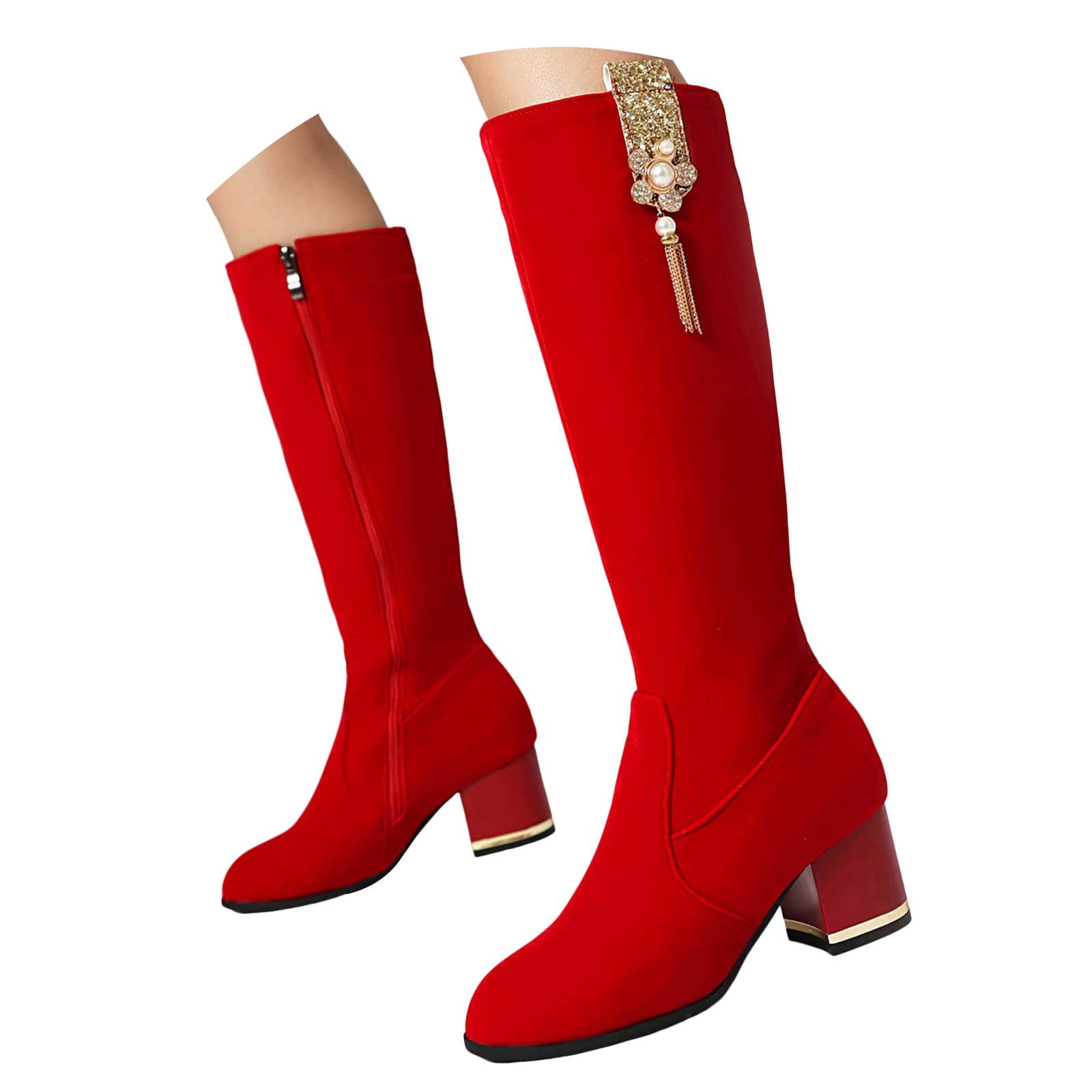 Mostsola Knee High Boots Women Elegant Tassel Mid Calf Boots Suede Heel ...