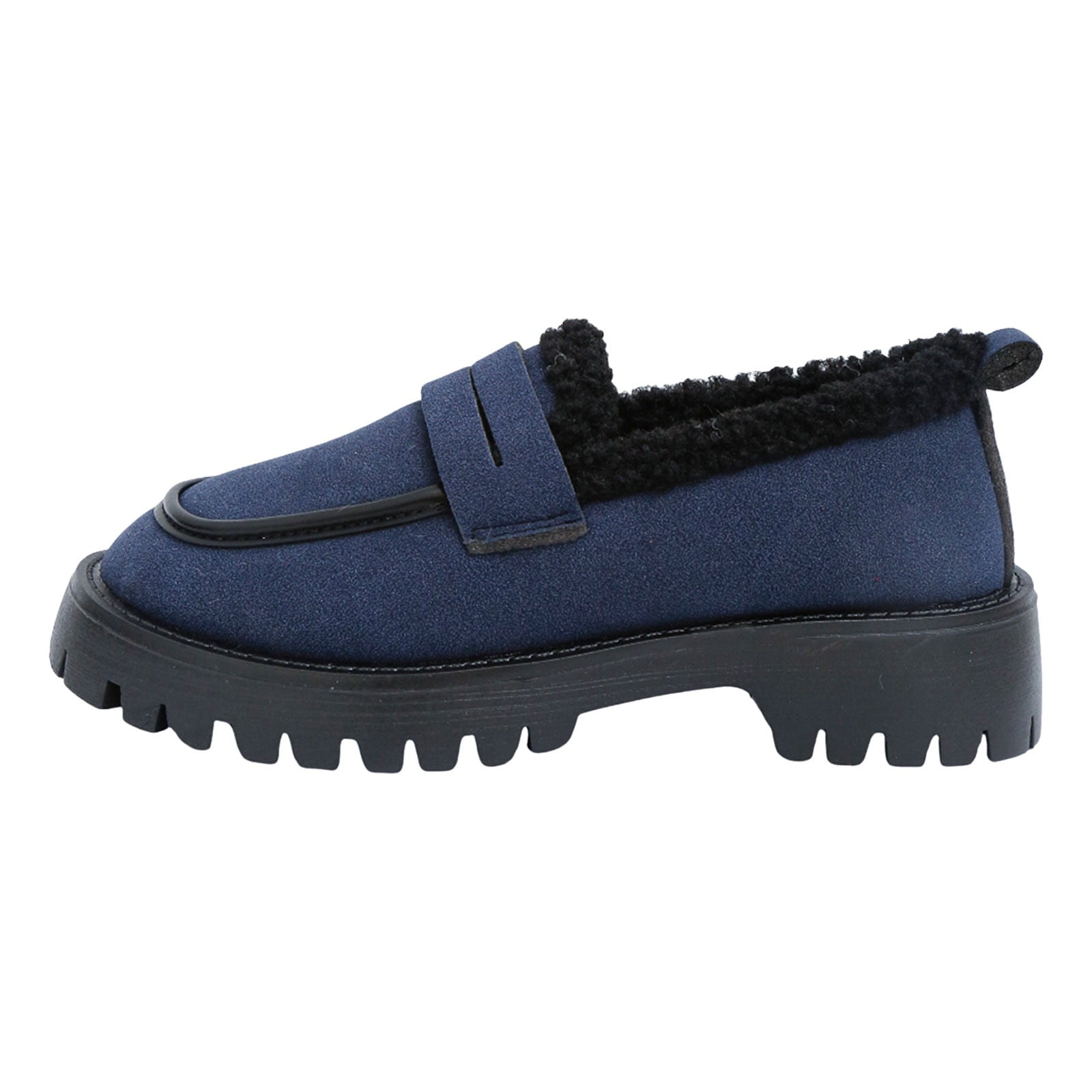 Mostsola Lug Sole Penny Loafers for Women Suede Winter Furry Lined ...