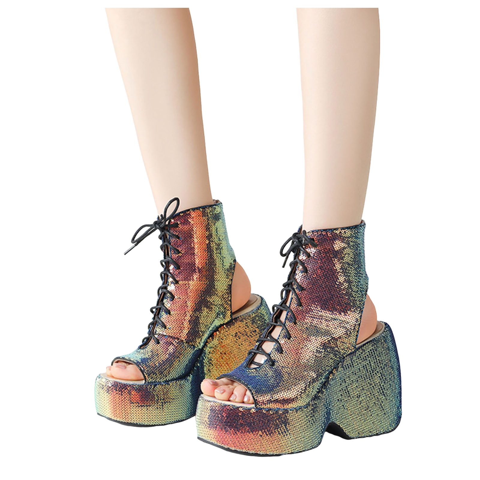 Mostsola Platform Ankle Boots for Women Lace up Goth Stacked Peep Toe ...