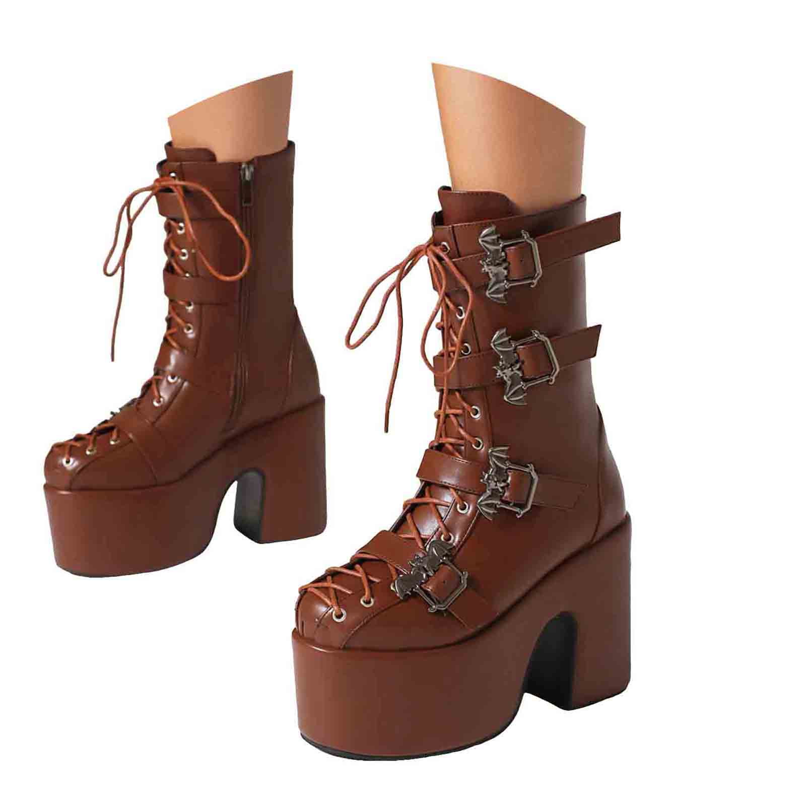 Mostsola Platform Boots for Women Black Lace up Block Ankle Punk Gothic ...