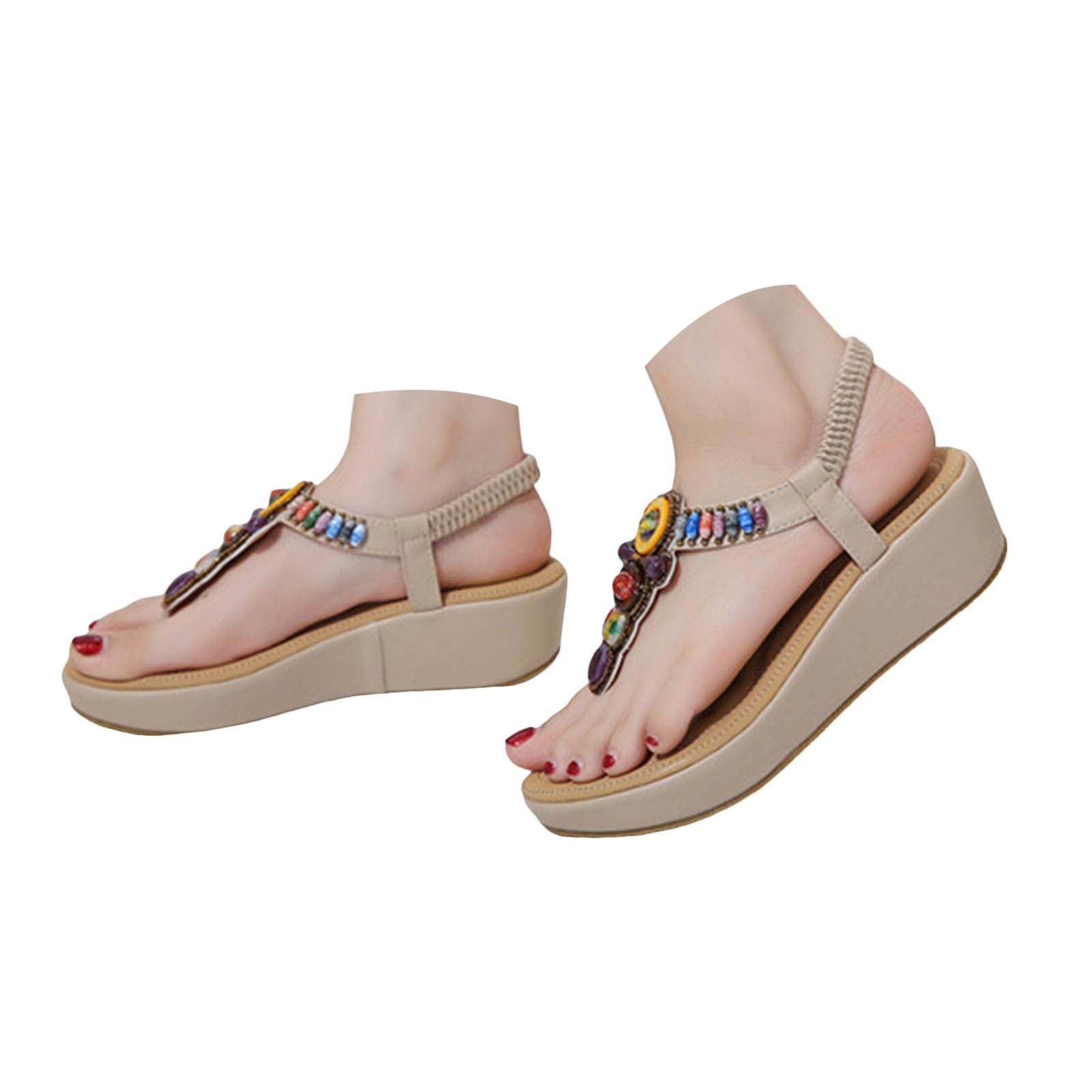 Mostsola Platform Sandals for Women Boho Beaded Flip Flops Comfort Arch ...