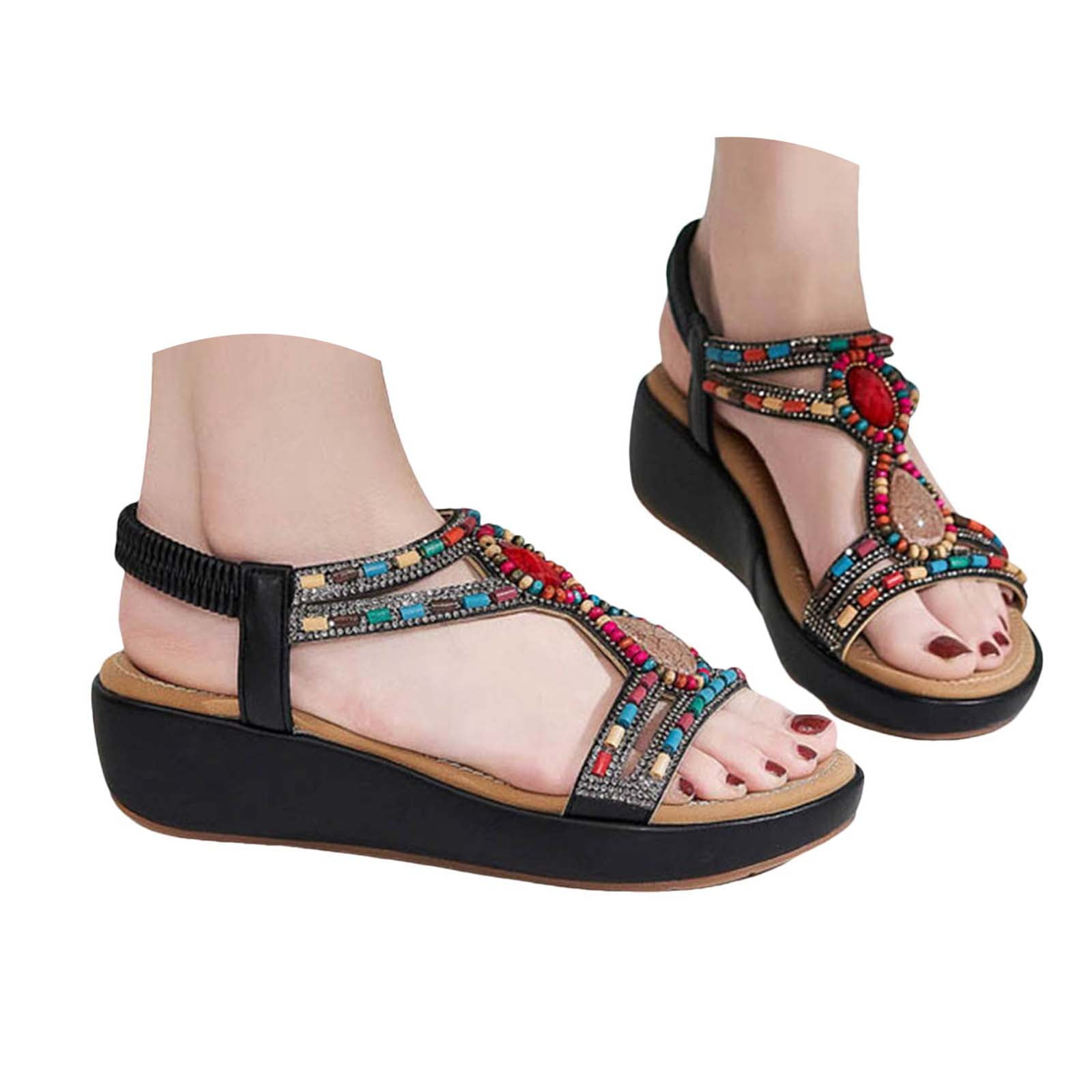 Mostsola Platform Sandals for Women Boho Beaded Wedges Heels Comfort ...