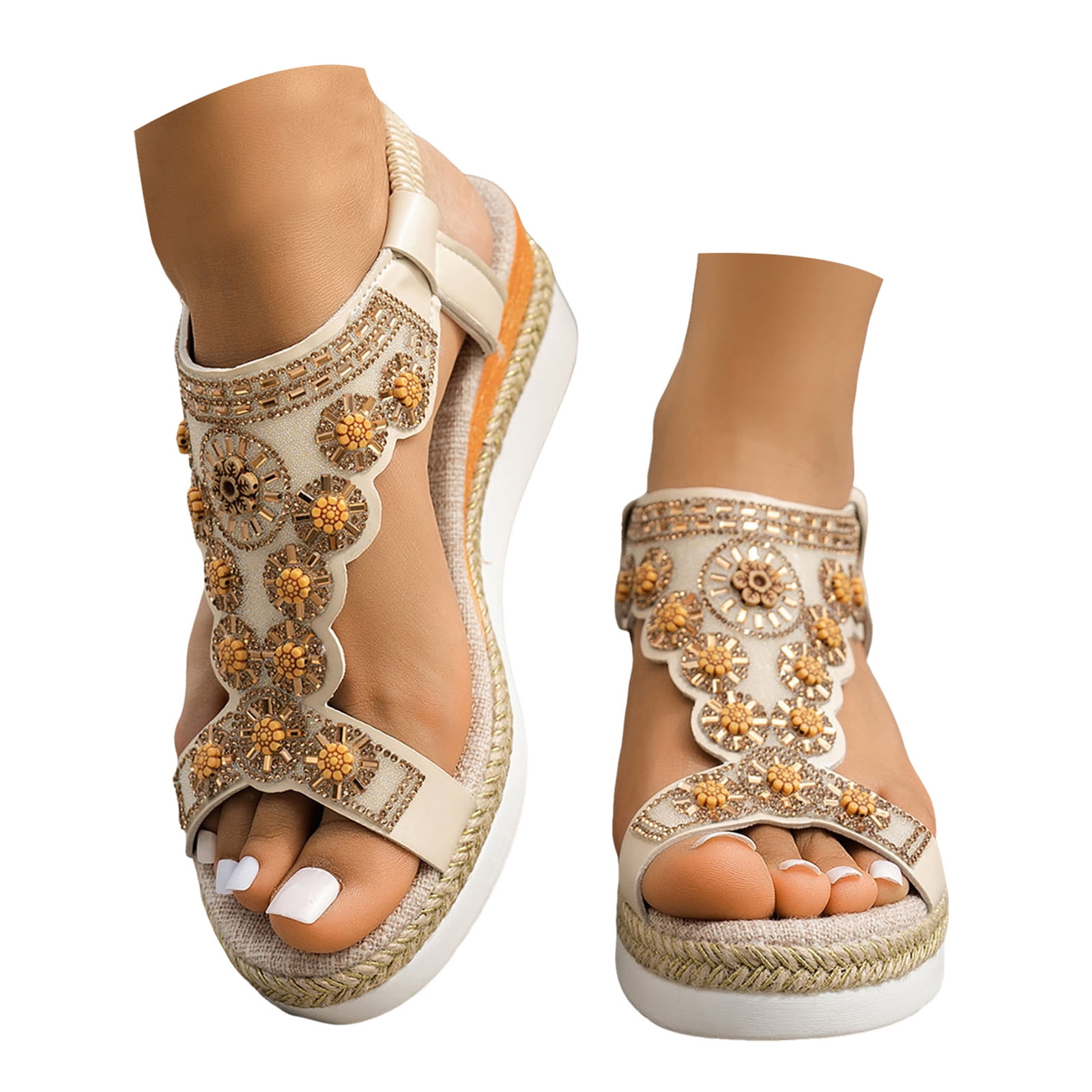 Mostsola Sandals for Women 2025 Trendy Bohemian Rhinestone Wedge ...