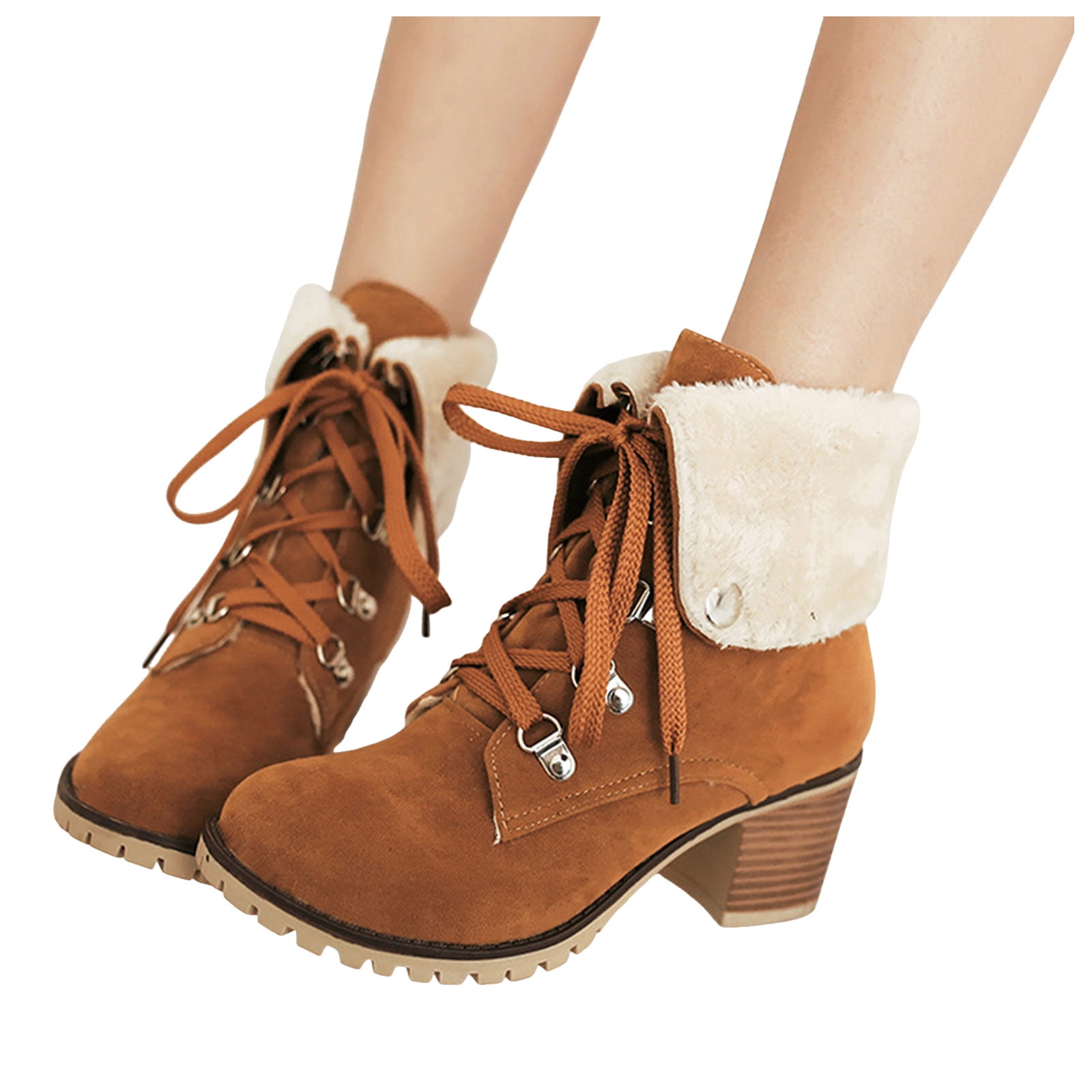 Mostsola Winter Snow Boots for Women Warm Furry Lined Lug Sole Stacked ...
