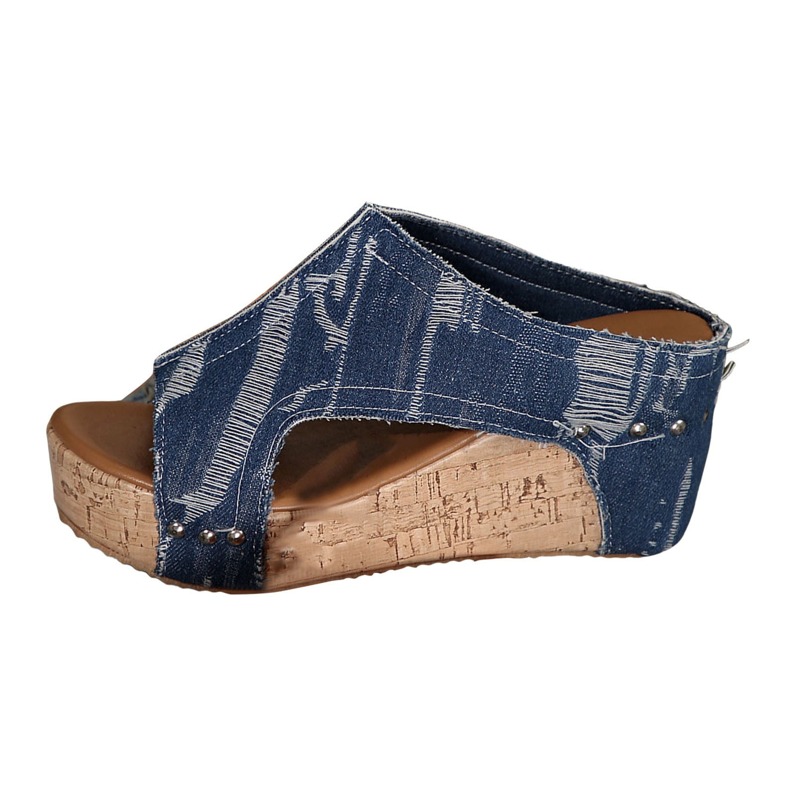 Mostsola Women's Denim Wedge Sandals Peep Toe Slip on Platform Cork ...