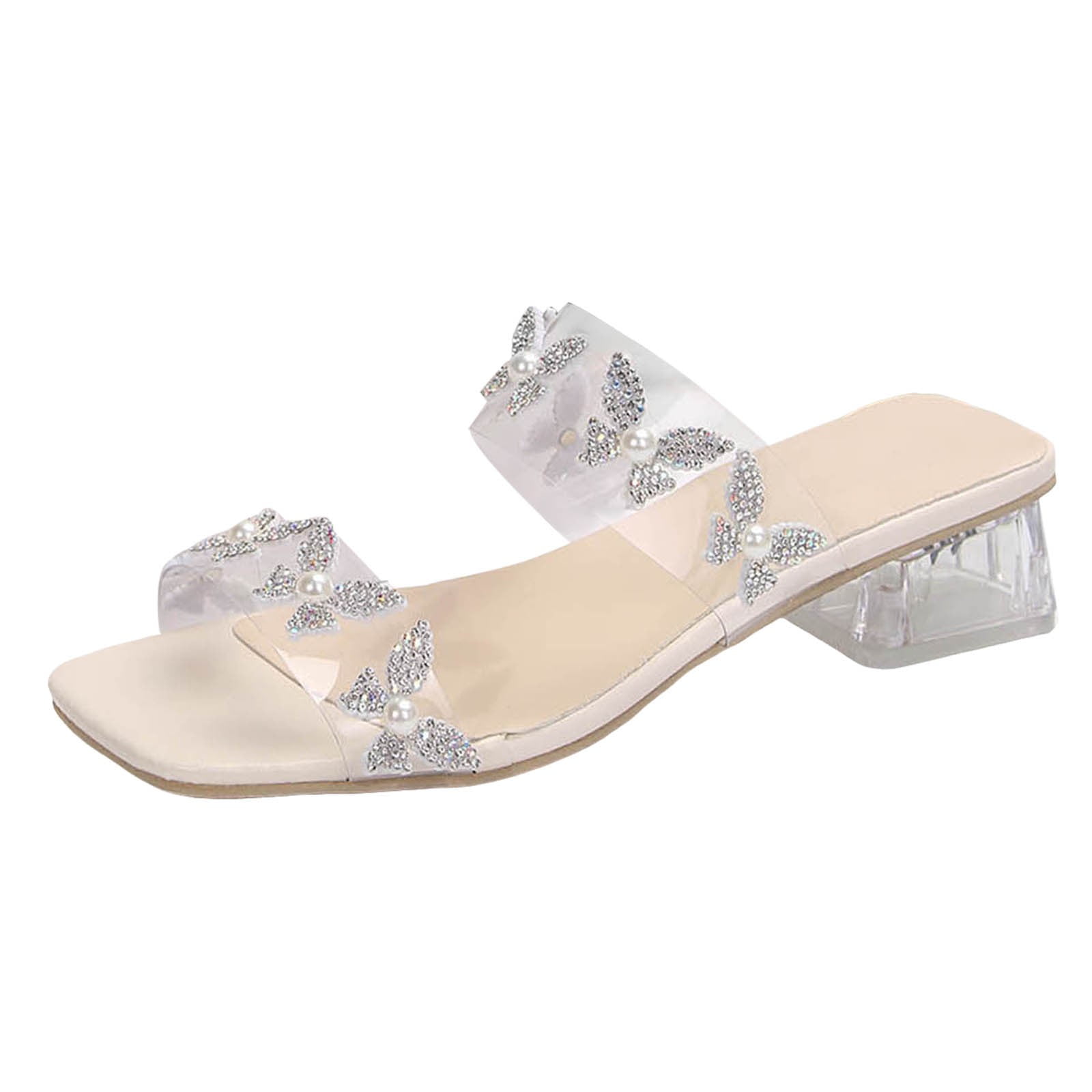 Mostsola Women's Slip on Heeled Sandals Square Toe Low Clear Heel ...