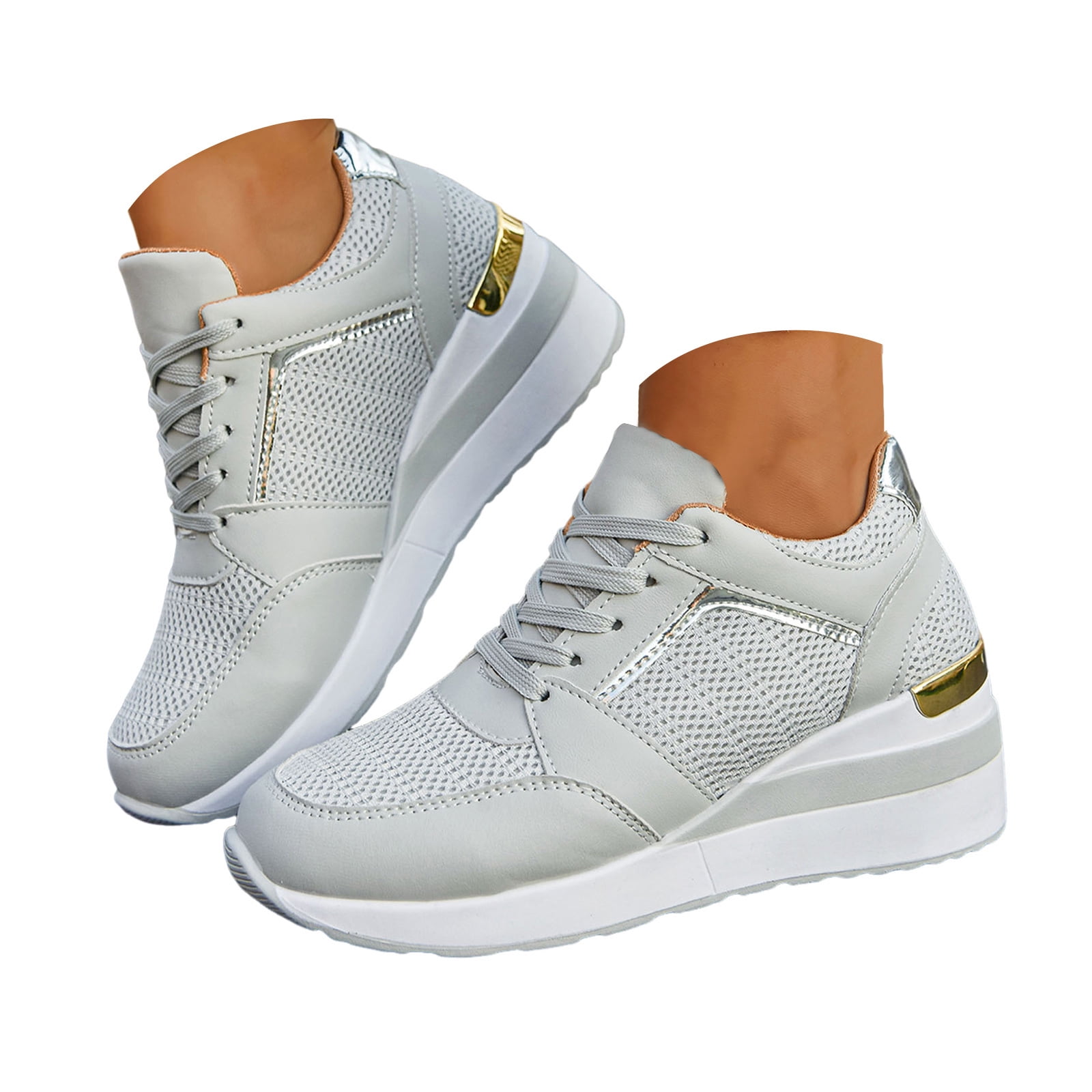 Mostsola Womens Wedge Sneakers Trendy Lace up Mesh Tennis Shoes Casual ...