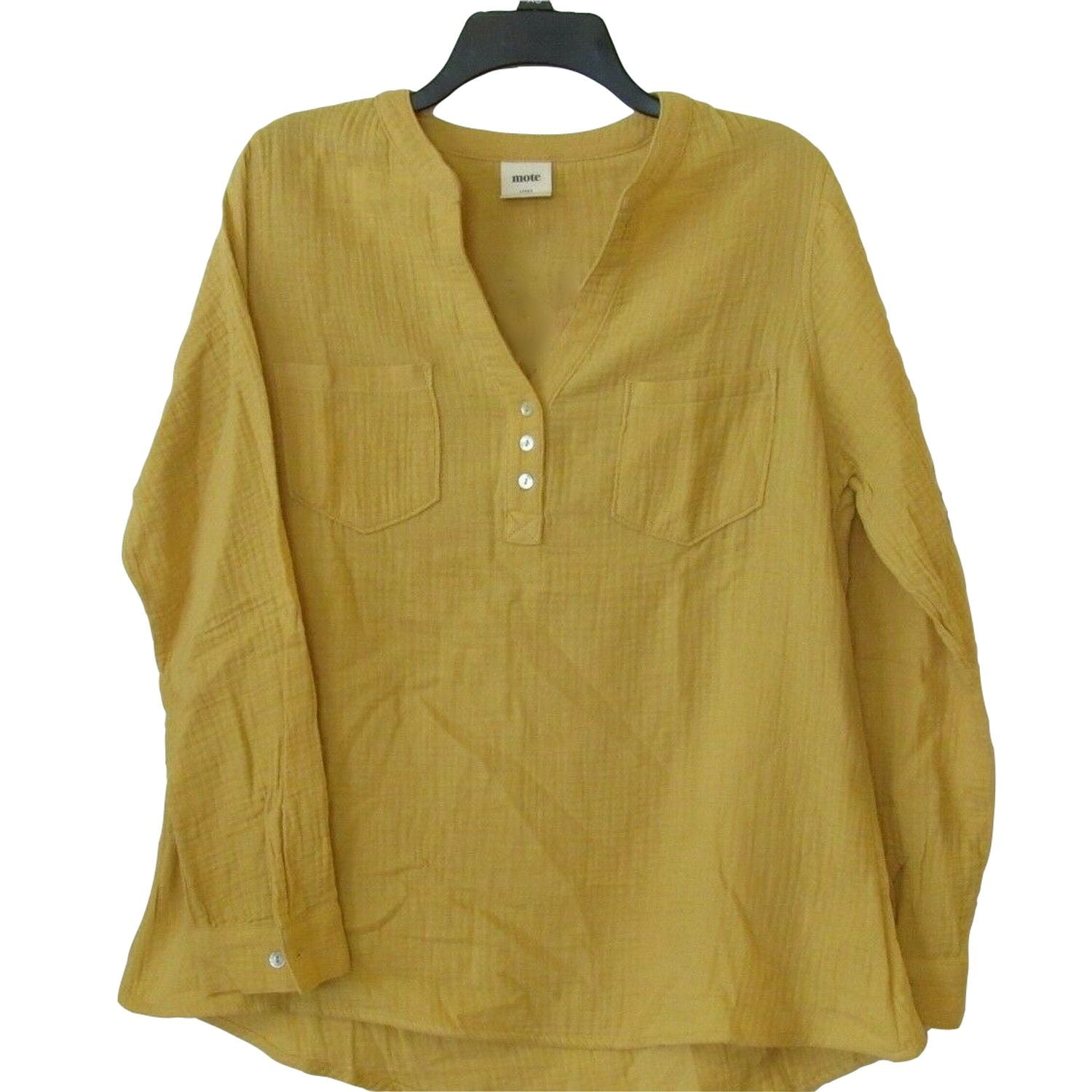 Mote Women's Long Sleeve 3 Button V-Neck Gauze Lightweight Tunic Top ...