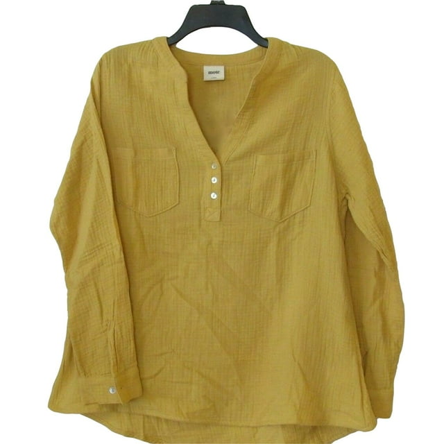 Mote Women's Long Sleeve 3 Button V-Neck Gauze Lightweight Tunic Top ...
