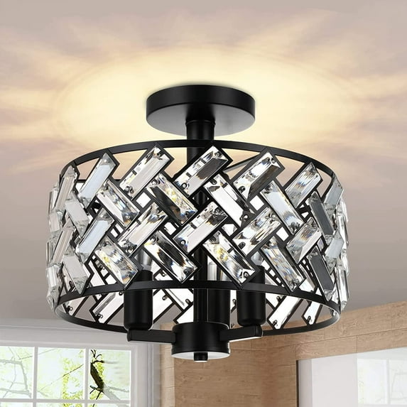 Motent Semi Flush Mount Ceiling Light - 3-Light Crystal Ceiling Light ...