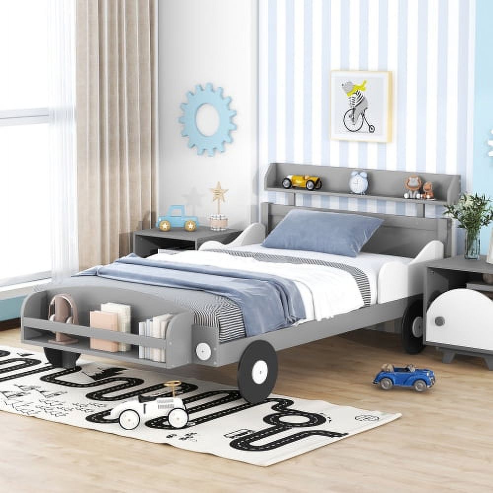 Motent Twin Size Classic Car-Shaped Platform Bed with Wheels,Twin Bed ...