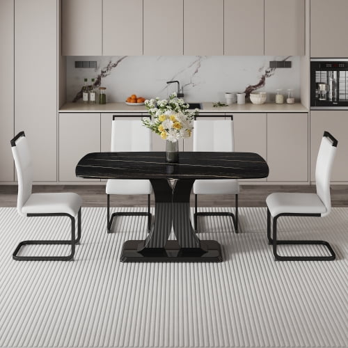 Motent modern minimalist dining table 4 dining chairs, Black imitation ...