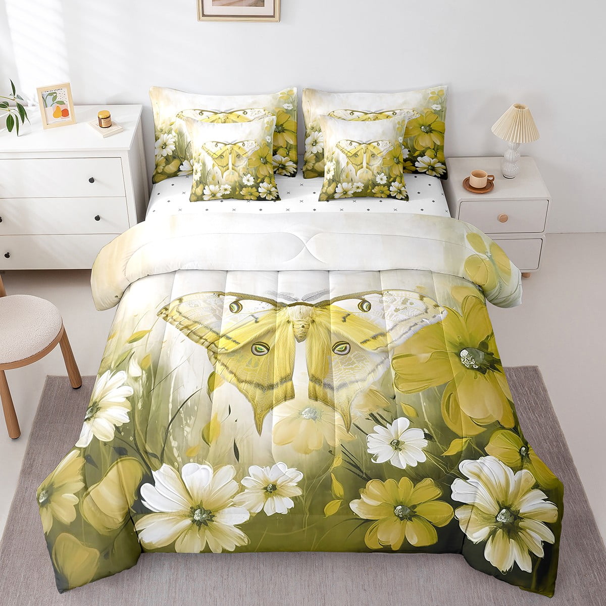 Moth Bed in a Bag Queen Comforter Set 7 Piece Daisy Flowers Bedding ...