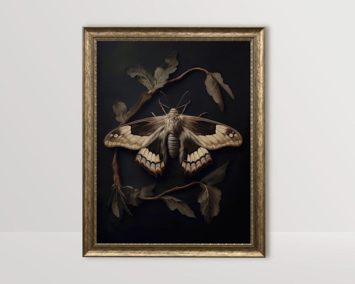Moth, Botanical Moody Wall Art, Dark Academia Poster, Insect , Witch ...