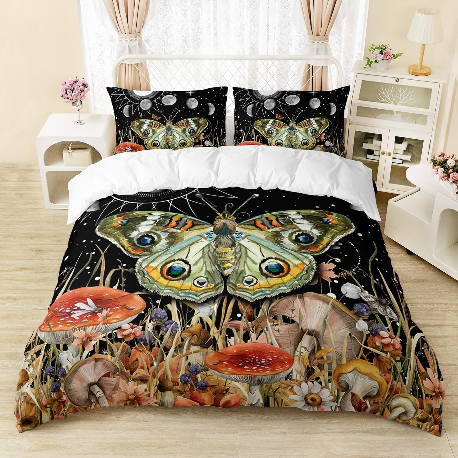 Moth Duvet Cover Set, Sun and Moon Bedding Set for Kids Girls Boys,Boho ...