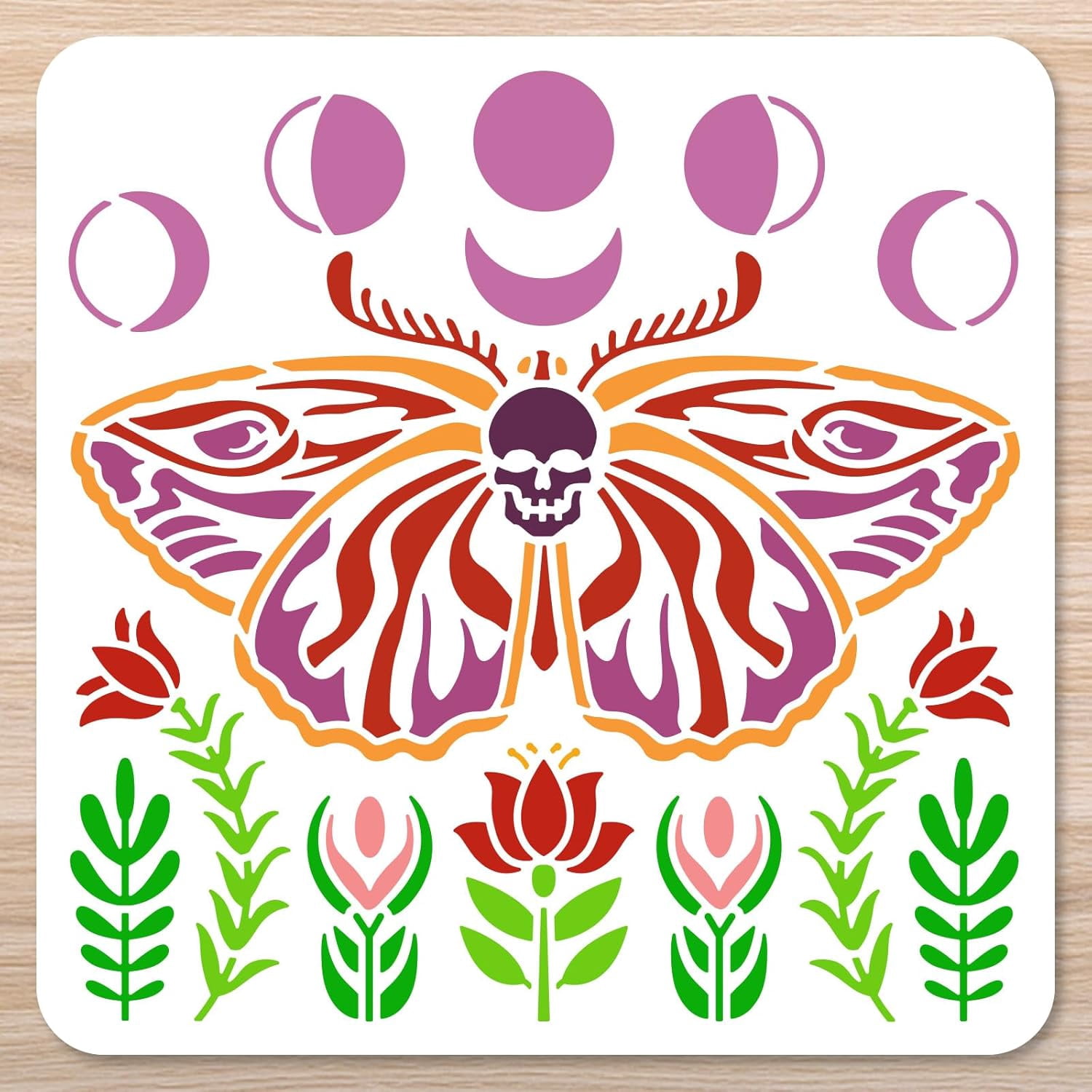 Moth & Flower Stencils - 12x12 for Painting on Wall Fabric Wood ...