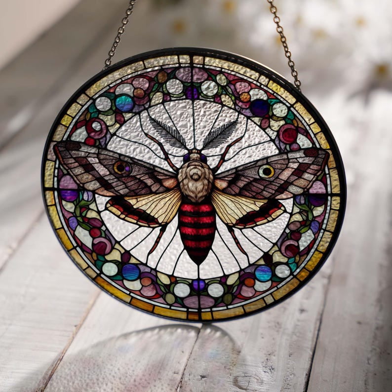 Moth GLASS Window Decor, Translucent Decor, Insect glass window hanging ...