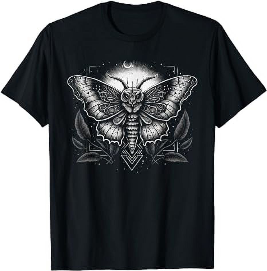 Moth Moon Geometry Heterocera Folkloric Wiccan Nature Goth T-Shirt ...