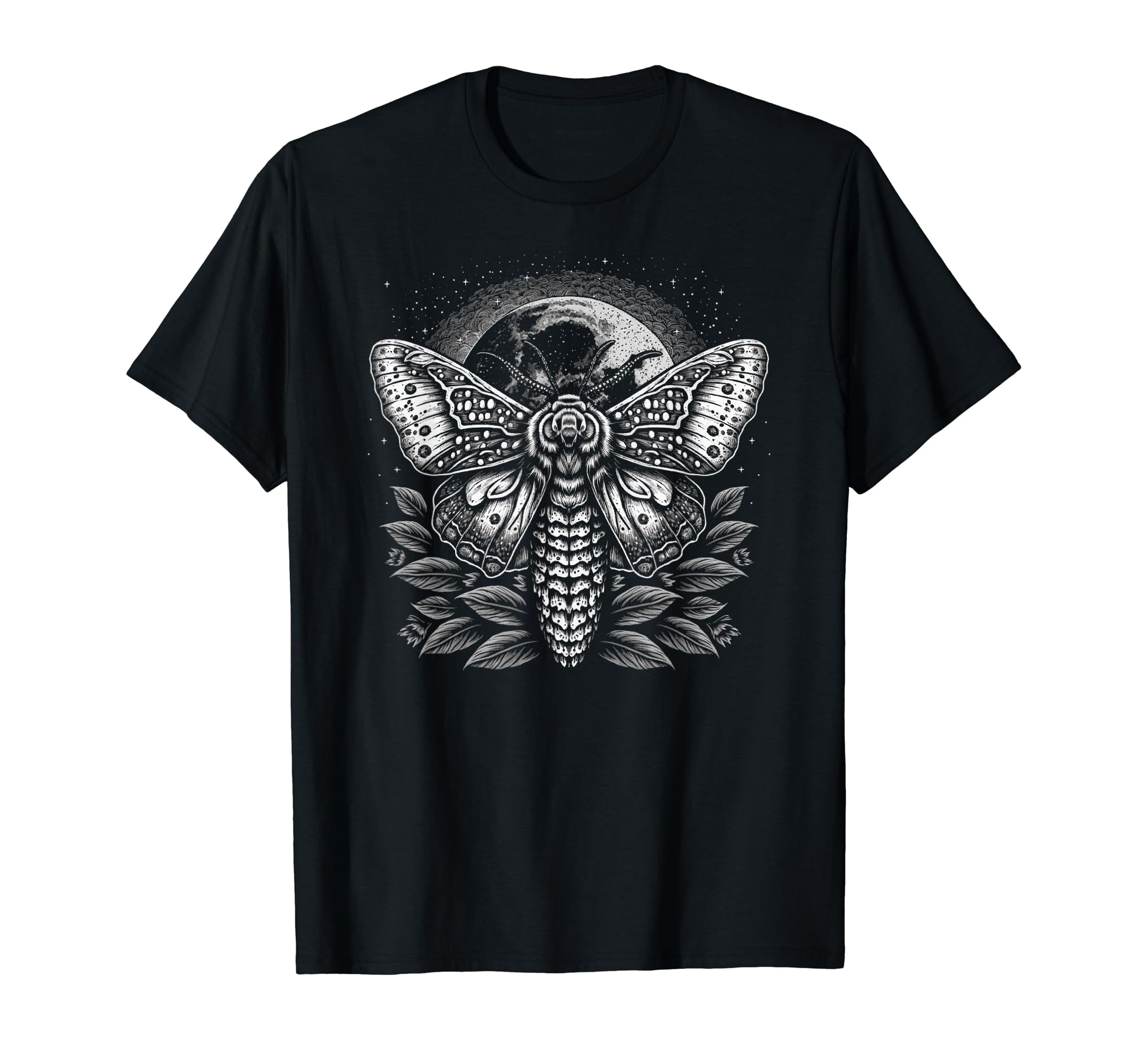 Moth Moon Night Sky Folkloric Wiccan Nature Goth Version 2 T-Shirt ...