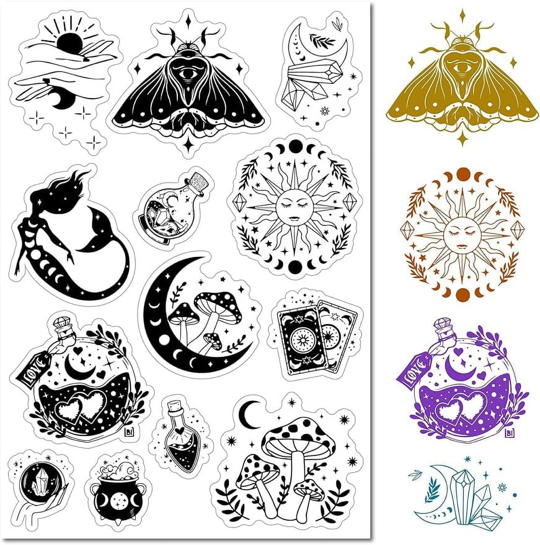 Moth Moon Phase Mushroom Clear Rubber Stamp Sun Tarot Cards Mermaid ...