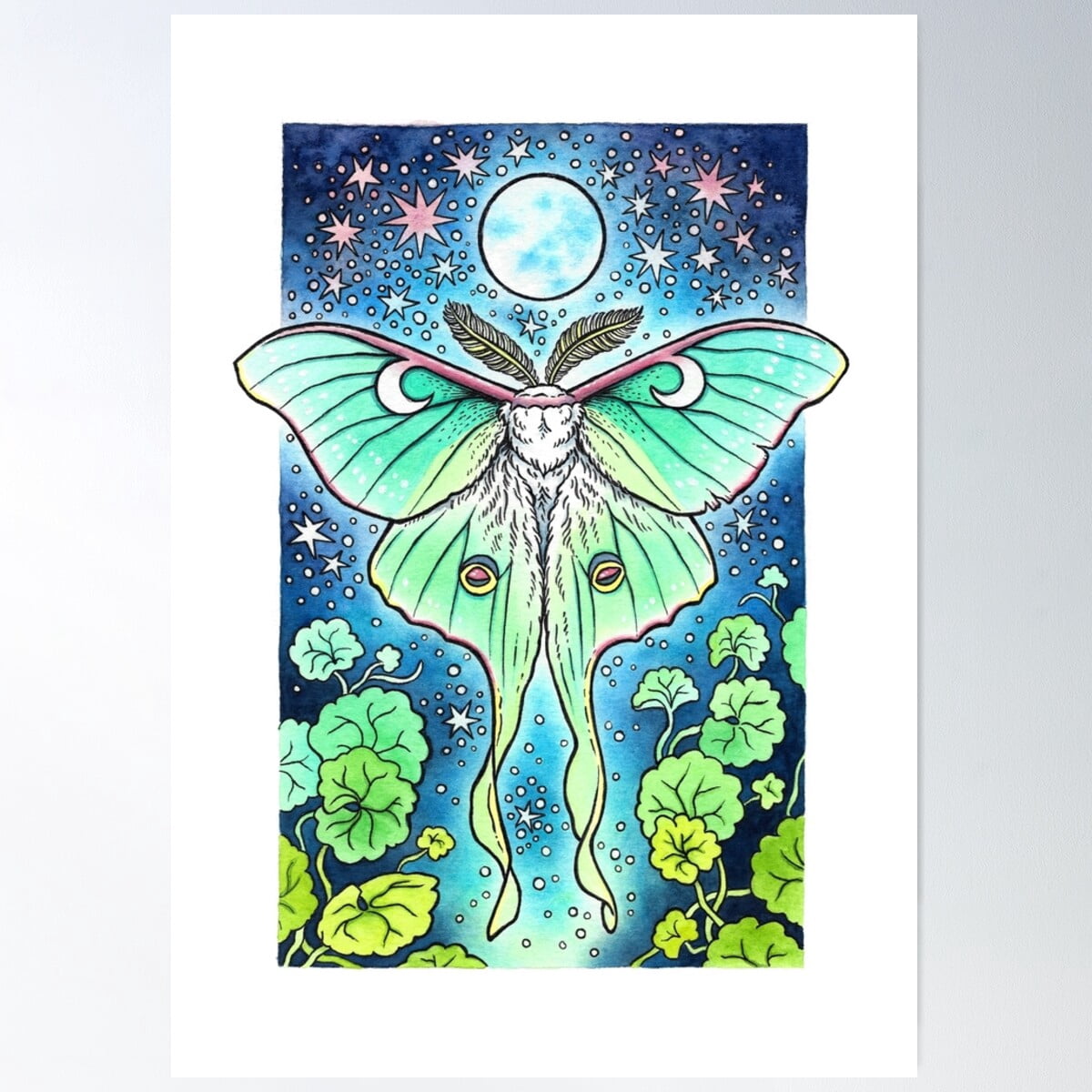 Moth Of The Blue Moon | Luna Moth Watercolor Art Poster Wall Art ...