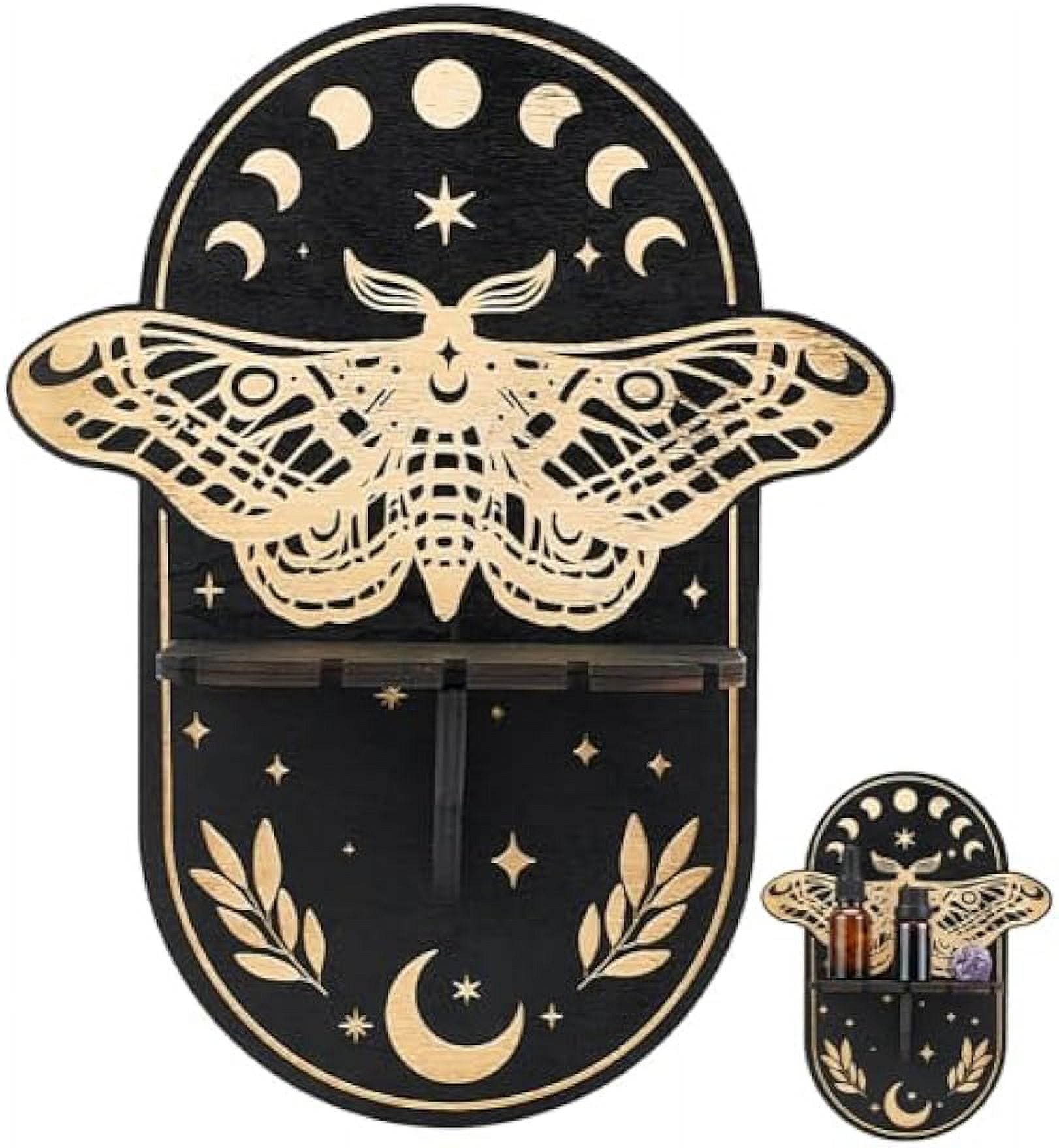 Moth Shaped Wooden Crystal Display Shelf Black Moth Shaped Wall Hanging ...
