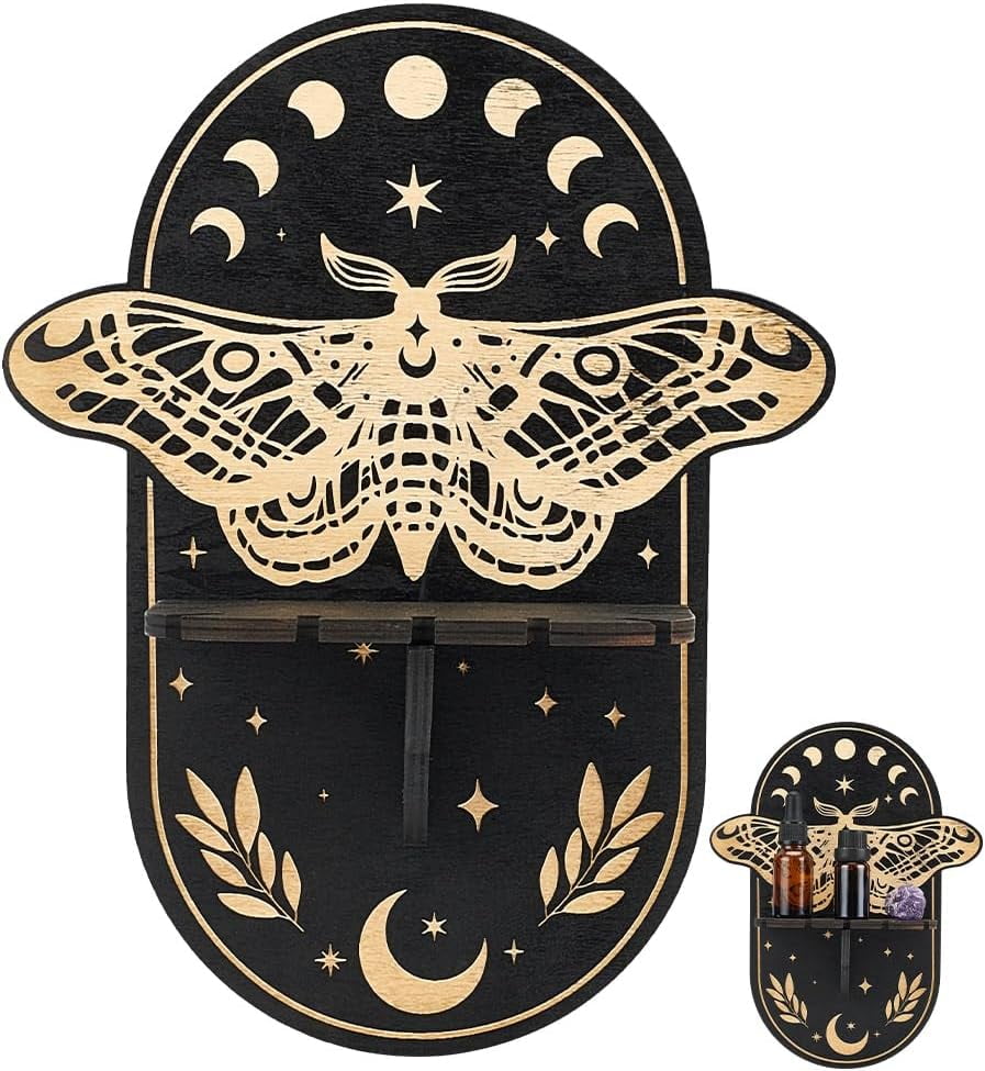 Moth Shaped Wooden Crystal Display Shelf Black Moth Shaped Wall Hanging ...
