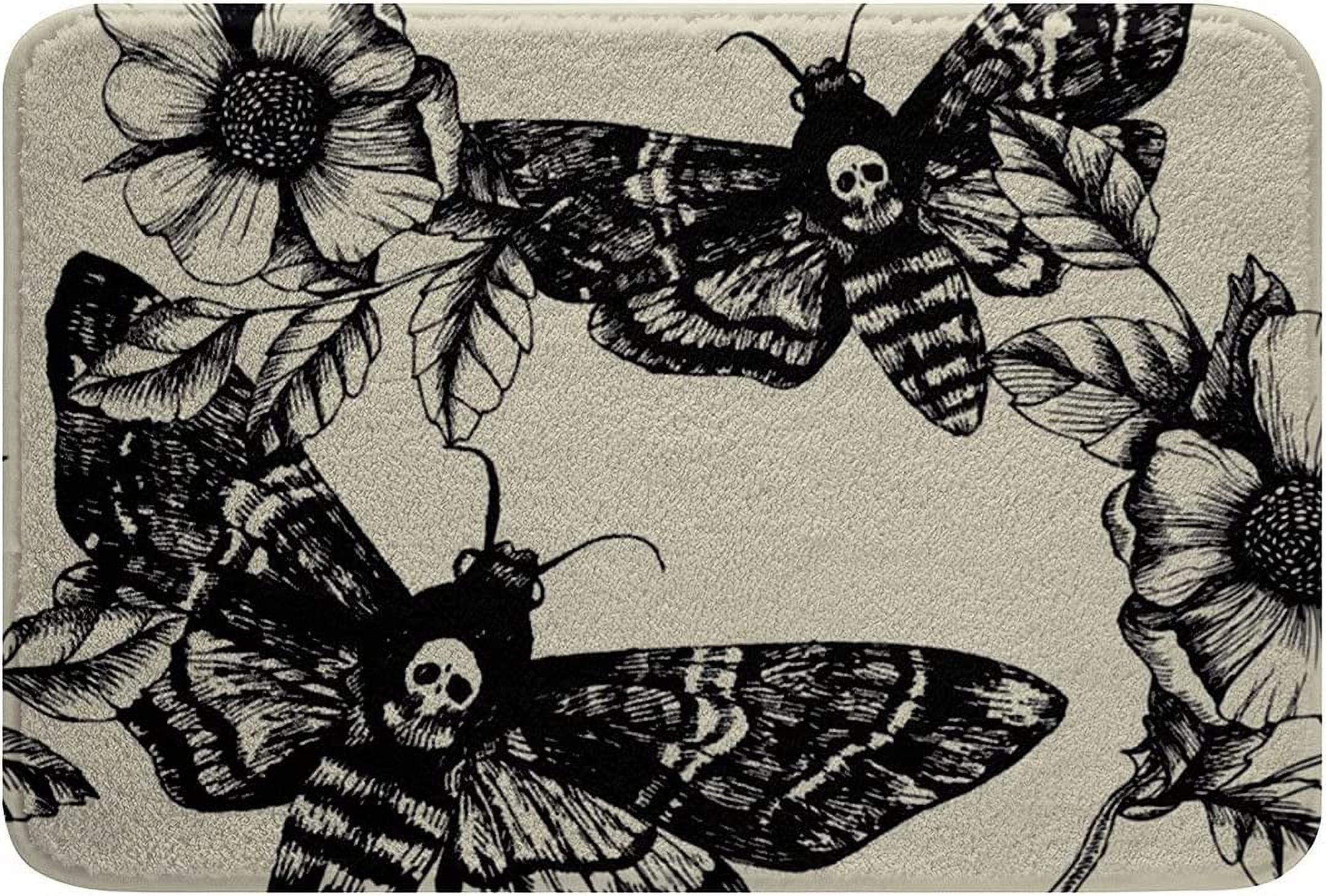 Moth Skull Bathroom Rugs Boho Gothic Animal Bath Mats for Bathroom Non ...