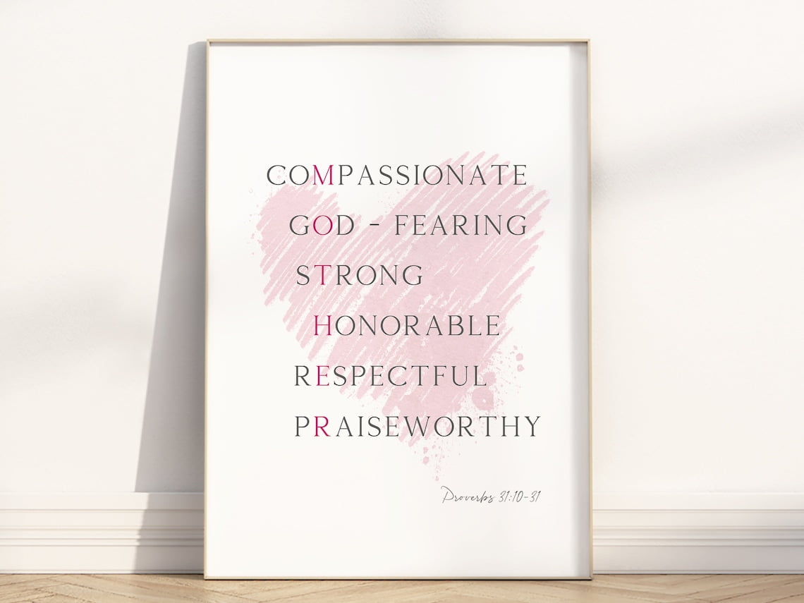 Mother Acronym Proverbs 31 Virtuous Woman Attributes Bible Verse Wall ...
