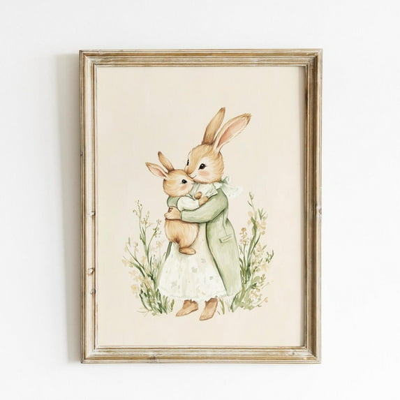 Mother & Baby Bunny Print, Woodland Nursery Decor, Cottagecore Rabbit ...