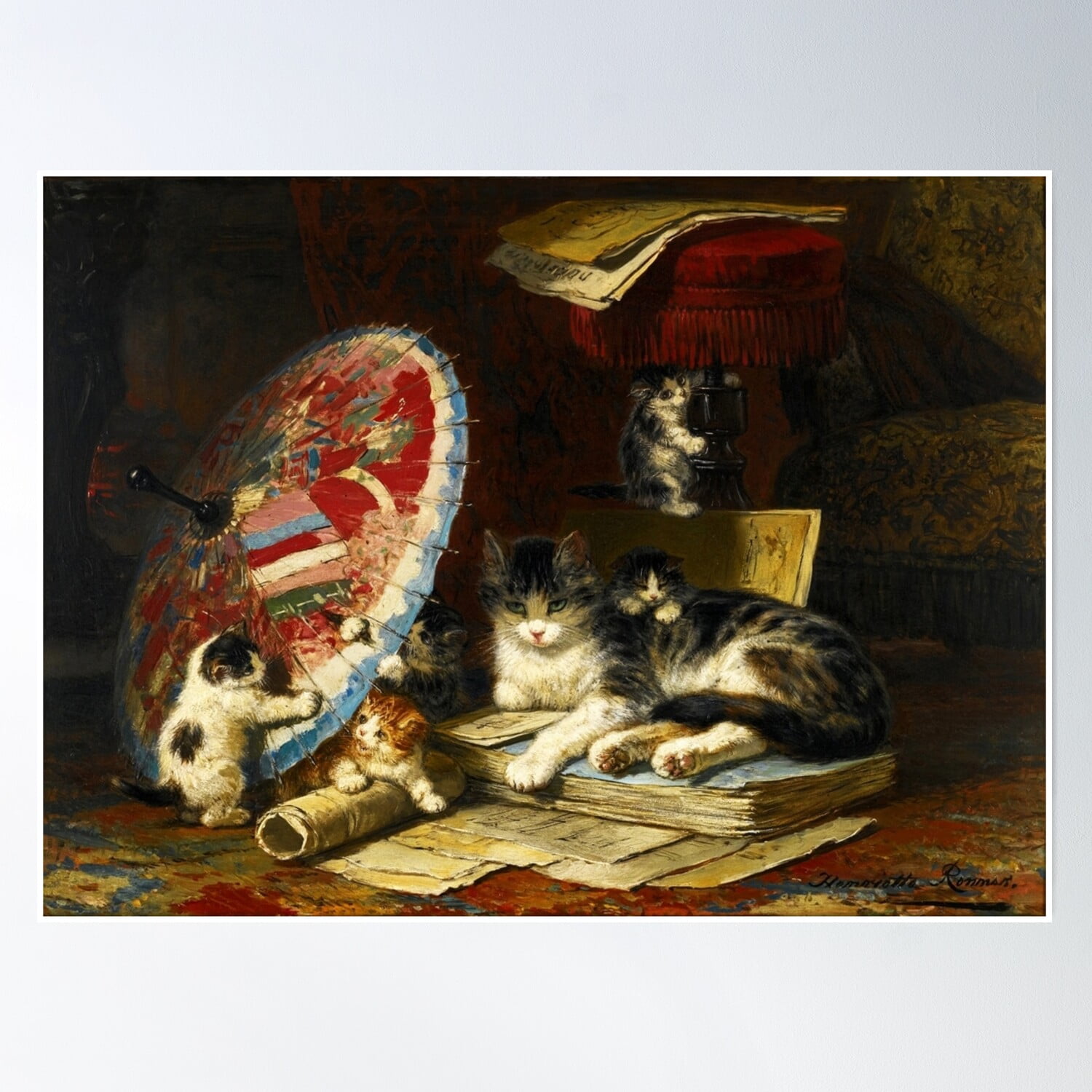 Mother Cat Sitting On Music Partitions ,Kittens Playing With Japanese ...