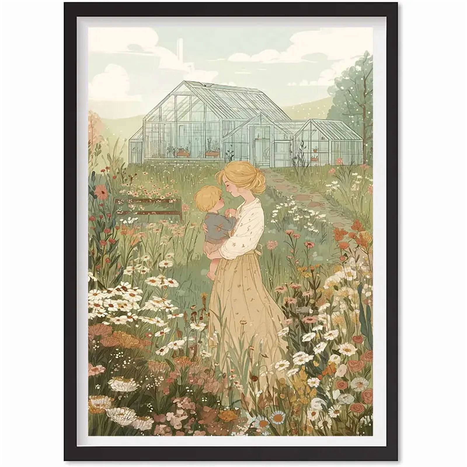 Mother And Child Garden Art Print: Cottagecore Decor, Matte Canvas ...