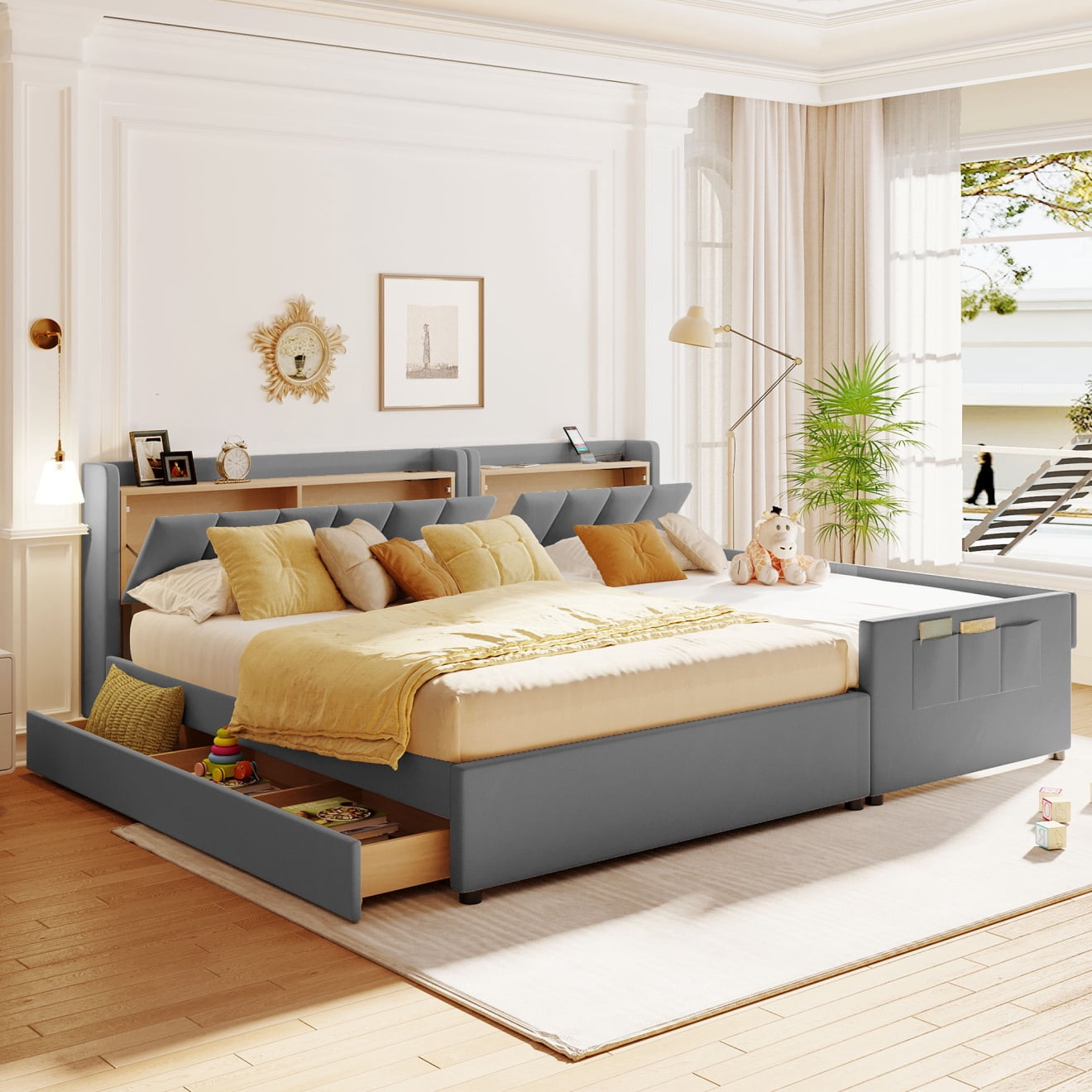 Mother & Child Platform Bed, Queen Size & Twin XL Size Upholstered Bed ...