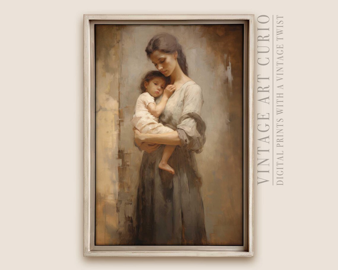 Mother And Child Portrait Wall Art, Warm Family Bond Illustration ...