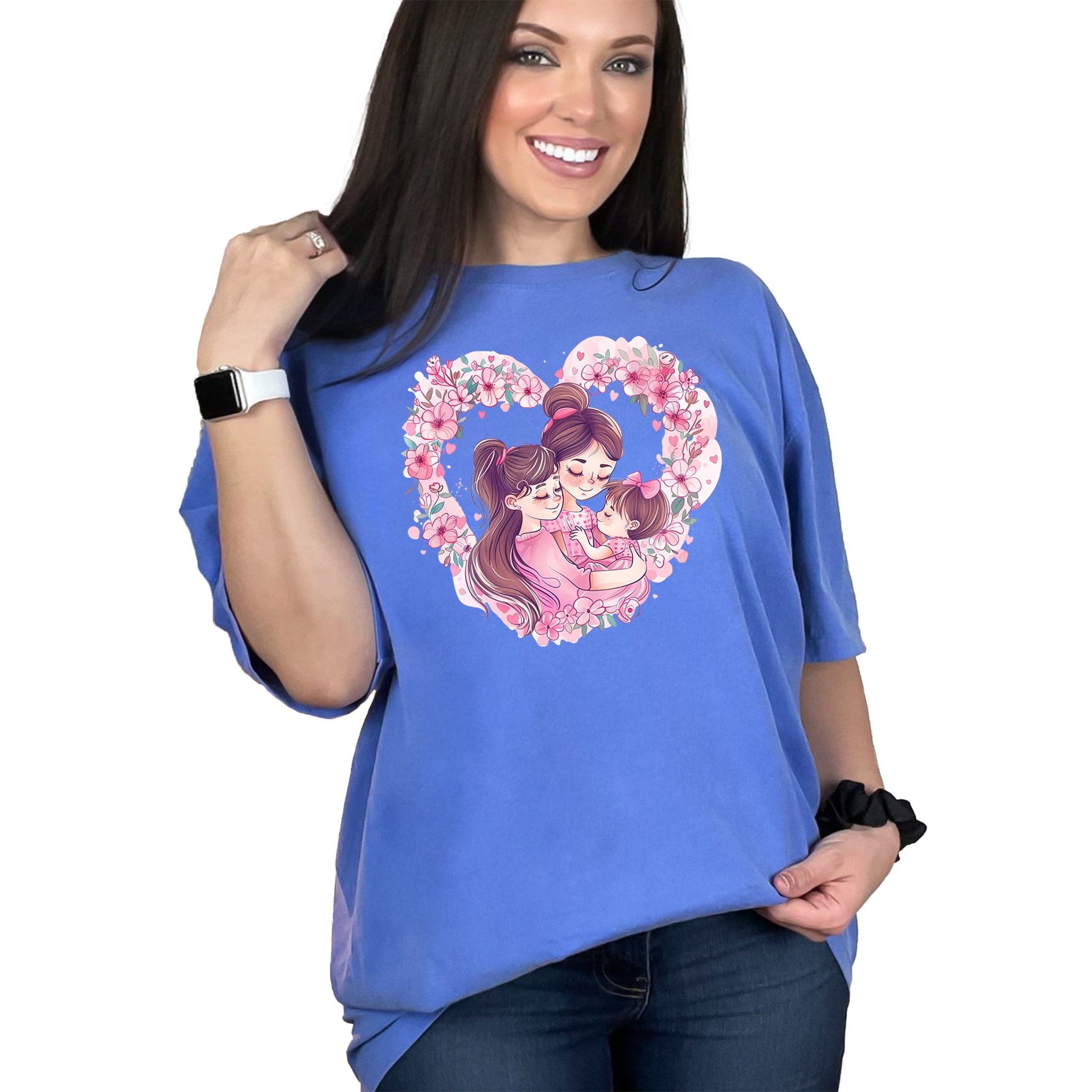 Mother Daughter Love Heart Floral Artwork Tee, Family Themed Graphic ...