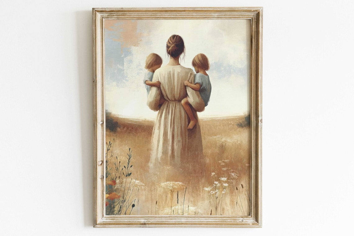 Mother & Daughters Wall Art, Twin Daughter Print, Sisters Art Print ...