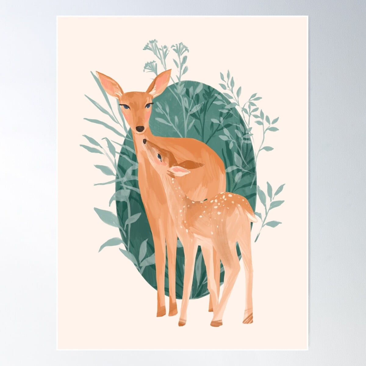 Mother Deer And Fawn Poster Wall Art, Modern Wall Decor For Living Room ...