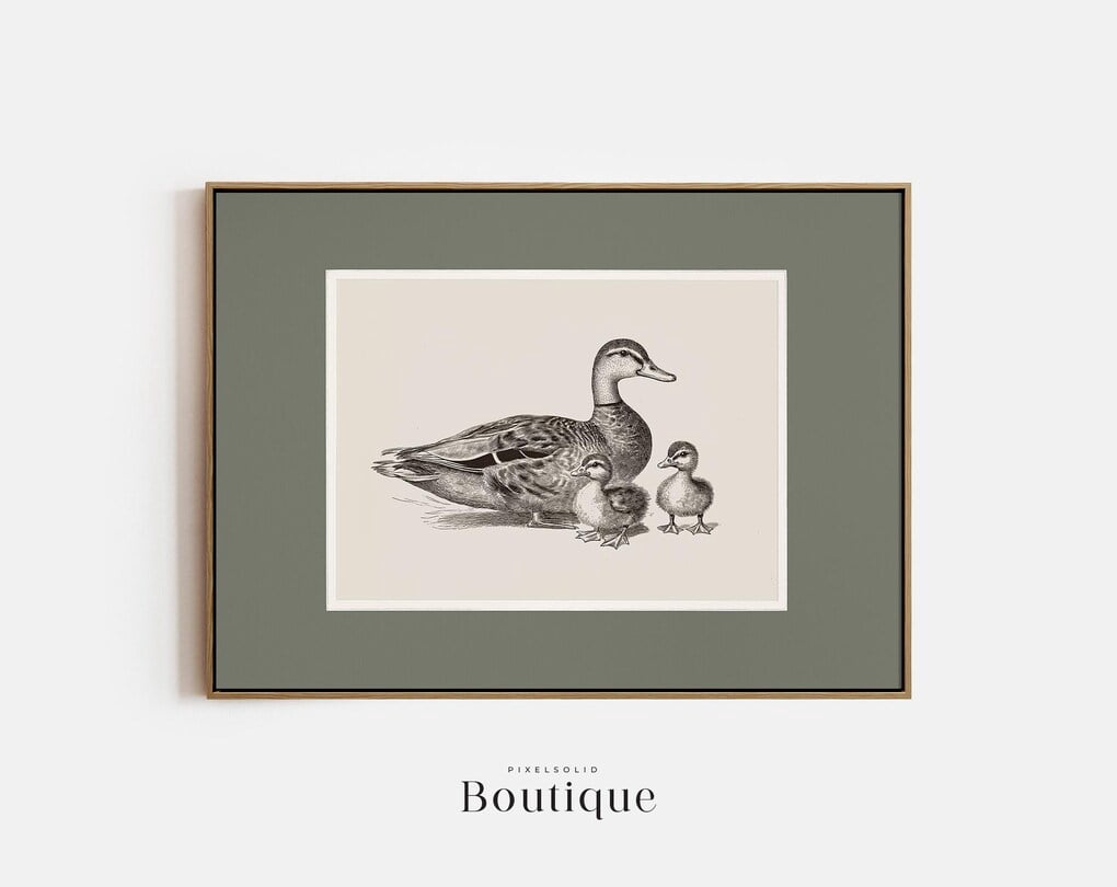 Mother Duck And Ducklings Art Print, Wildlife Illustration, Bird Family ...