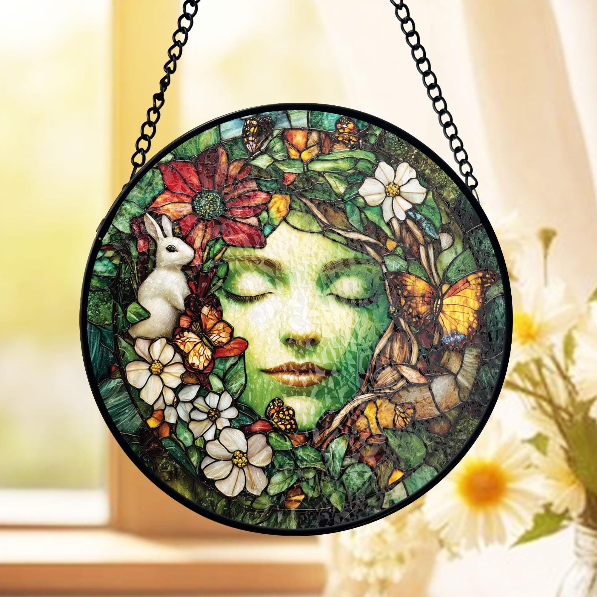 Mother Earth Stained Glass Suncatcher, Nature Goddess Window Hanging ...