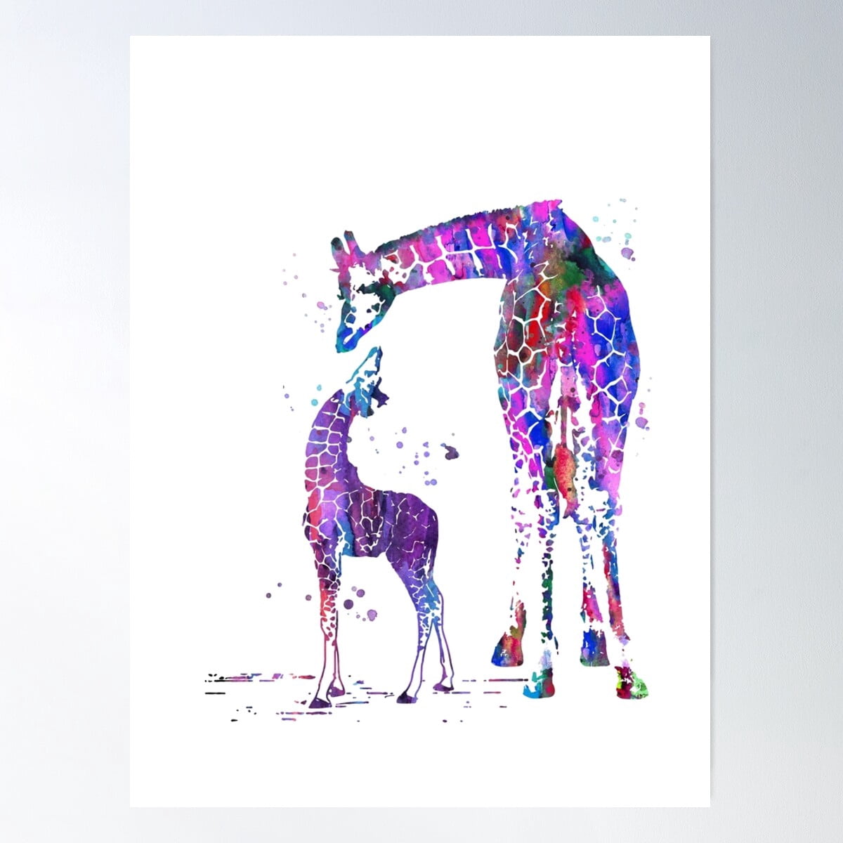 Mother Giraffe With Baby Giraffe, Watercolor Giraffe, Giraffe Art ...