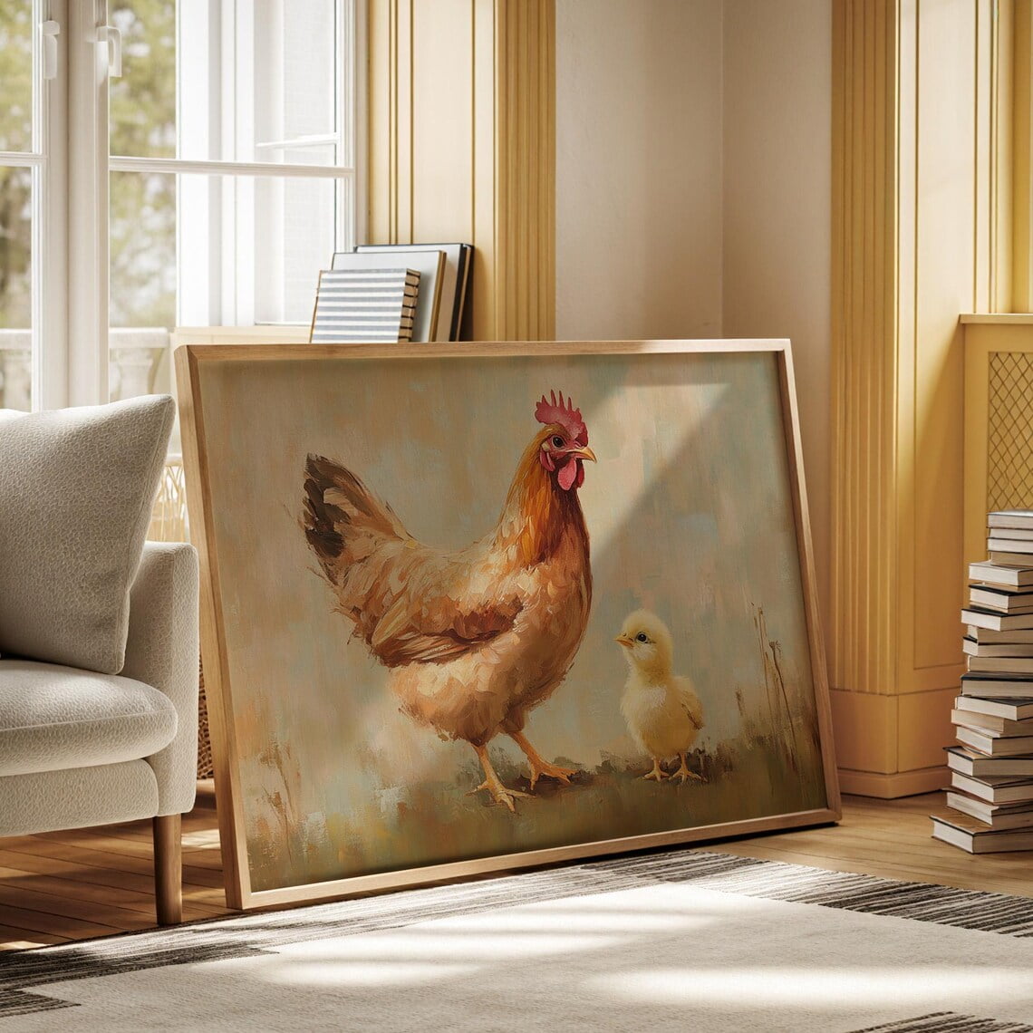 Mother Hen And Chick Farmhouse Art – Rustic Chicken Print For Country ...